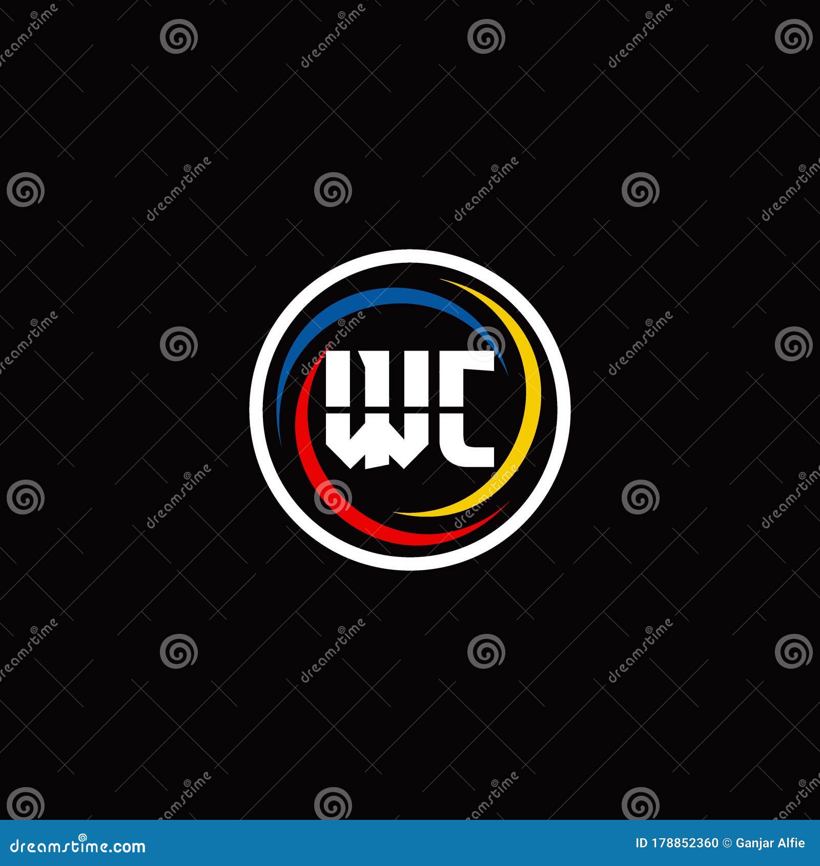 WC Monogram Logo Isolated on Circle Shape with 3 Slash Colors Rounded ...