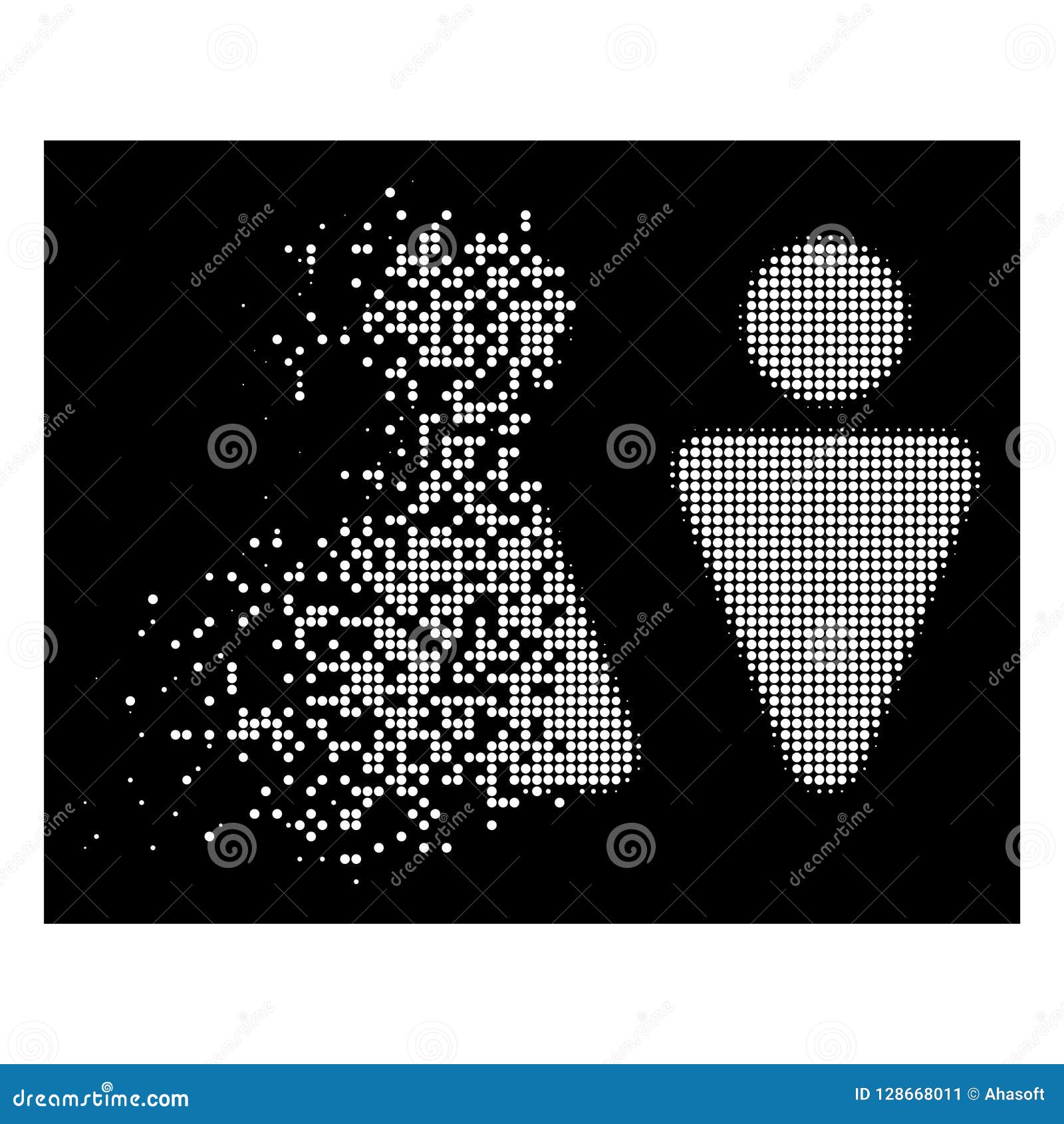 White Fragmented Dot Halftone WC Persons Icon Stock Vector ...