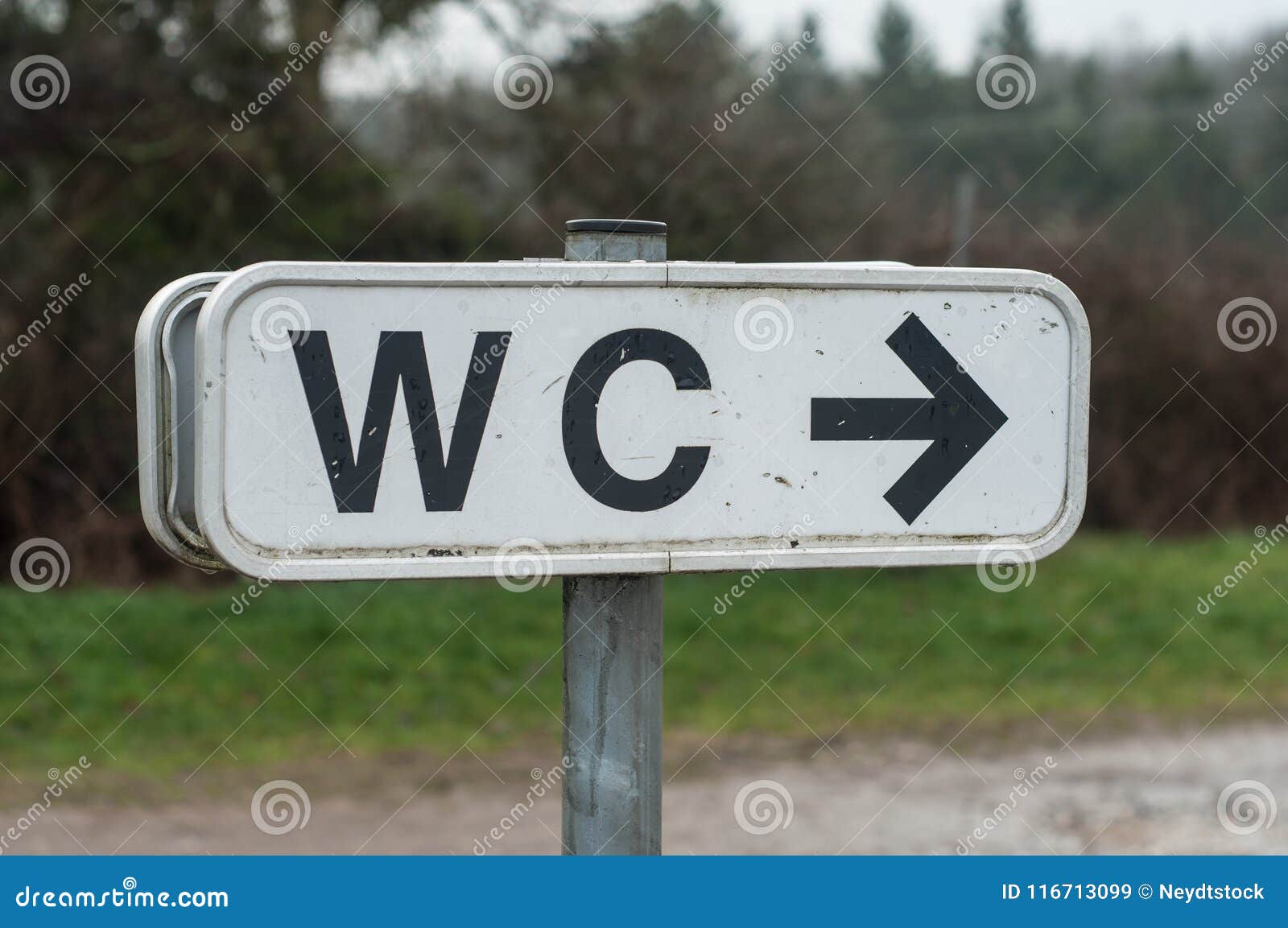 WC Sign Indication On Beach. Yellow Wooden Billboard With Toilet Sign ...
