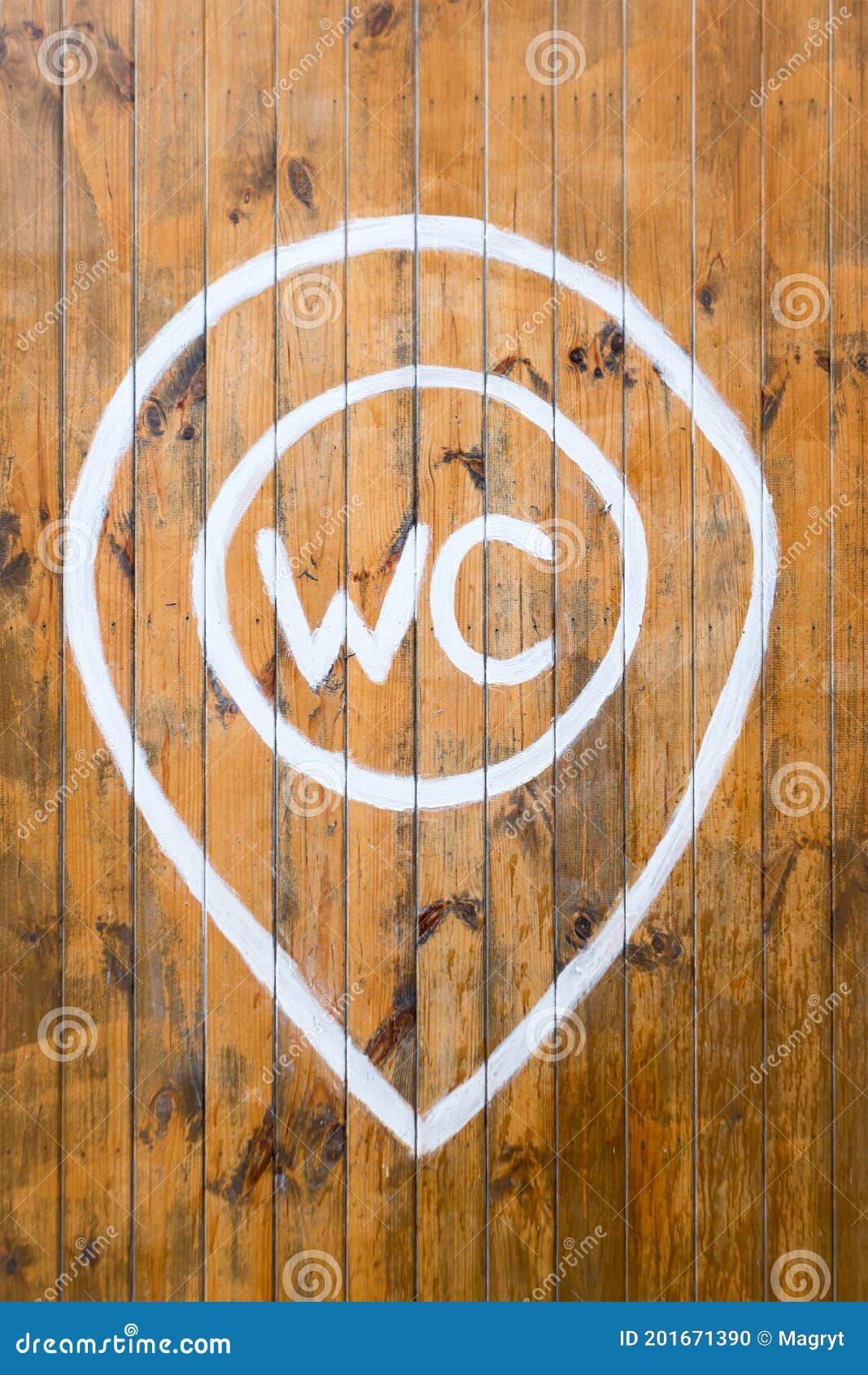 WC Sign with White Painted Text on Wooden Wall Stock Photo - Image of ...