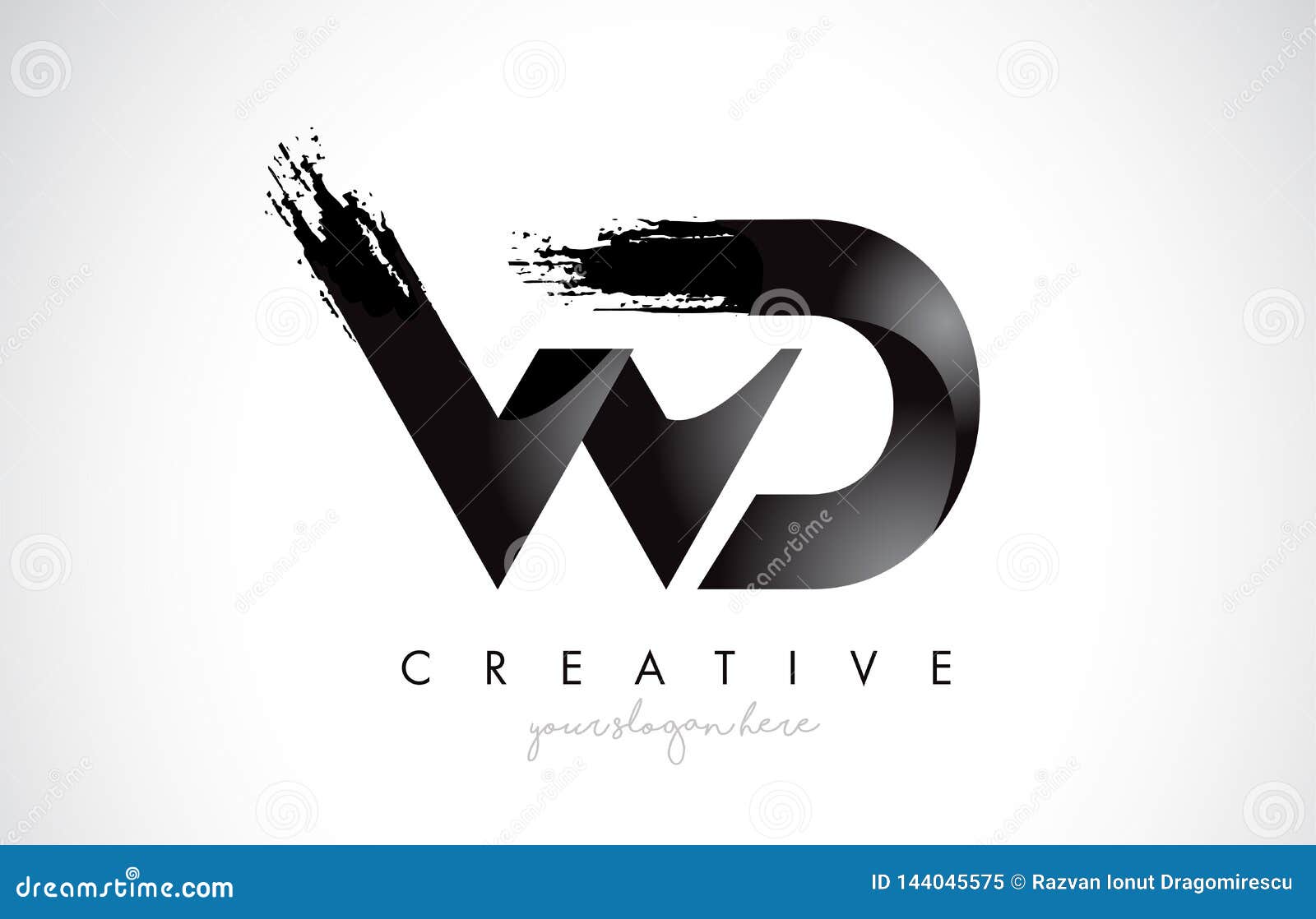 WD Letter Design with Brush Stroke and Modern 3D Look Stock Vector ...
