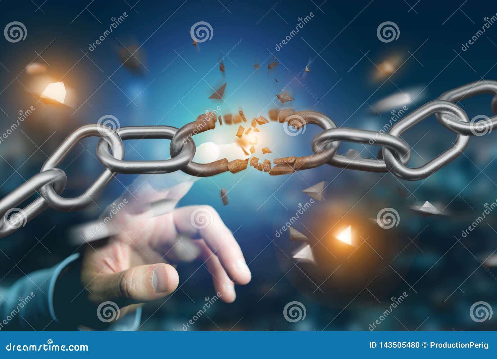 Weak Link of a Broken Chain Exploding - 3d Render Stock Illustration ...