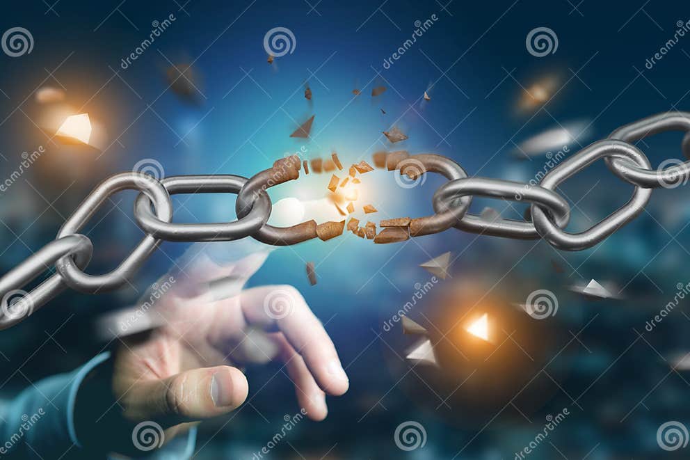 Weak Link of a Broken Chain Exploding - 3d Render Stock Illustration ...