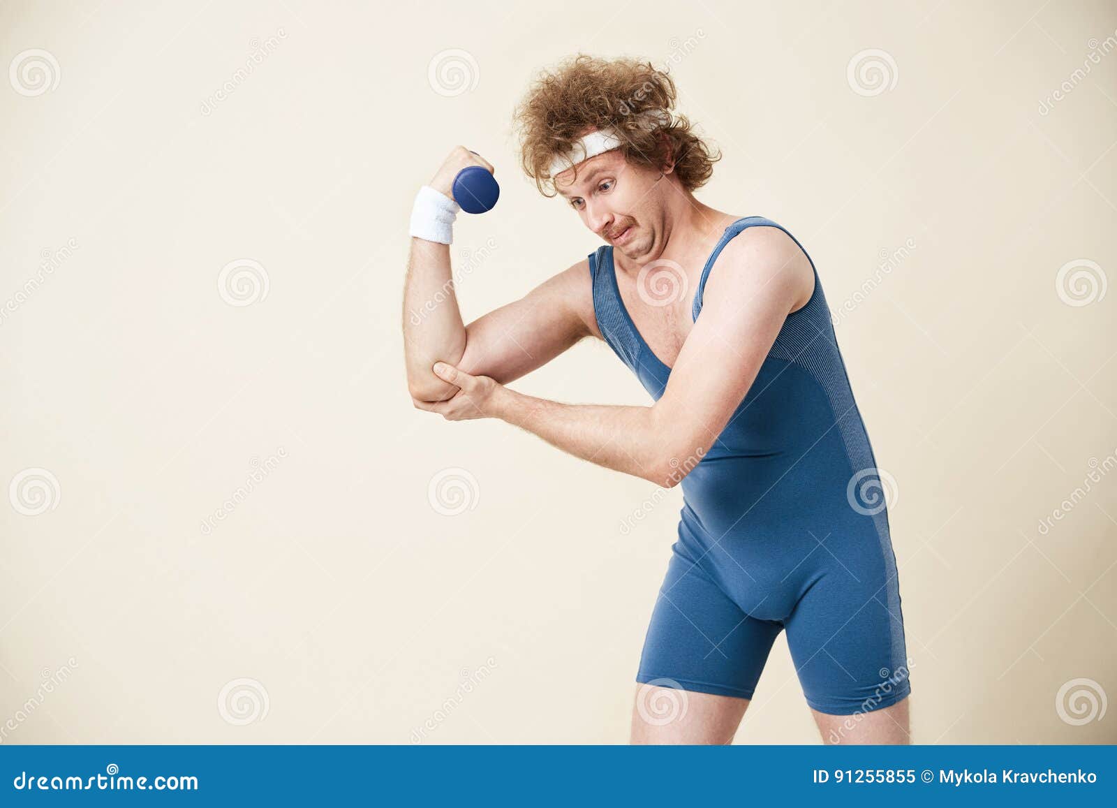 Weak Man Can`t Make it. Working Out with Ligt Dumbbell Stock Image ...