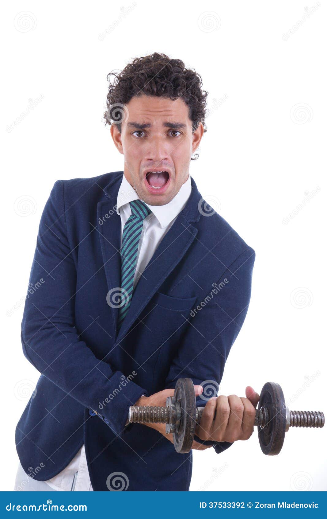 Weak man holding a weight stock photo. Image of healthy - 37533392