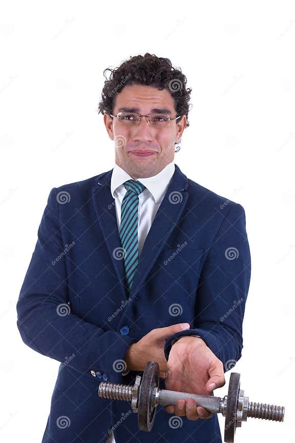 Weak man lifting a weight stock image. Image of belly - 37533419