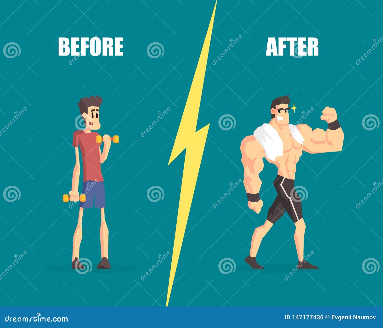 Weak and Muscular Men, Man before and after Training, Demonstration of ...