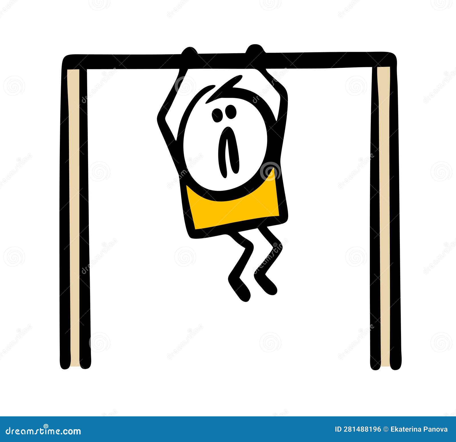 Weak Stickman Man is Hanging on a Horizontal Bar in the Gym and Trying ...