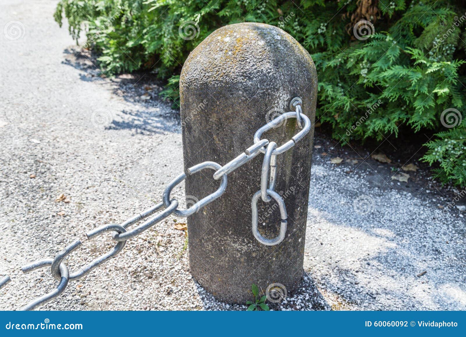Link Of Bollard Chain On Street Fence Separate Road And Pedestrian Zone ...
