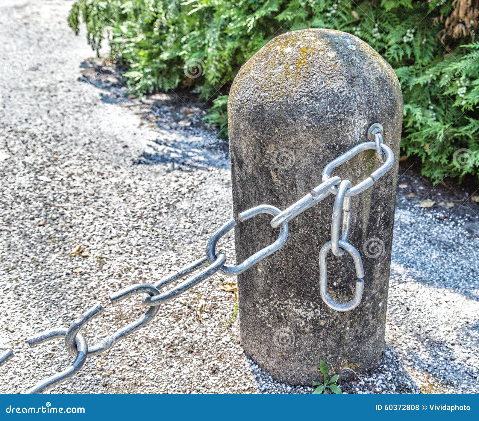 Link Of Bollard Chain On Street Fence Separate Road And Pedestrian Zone ...