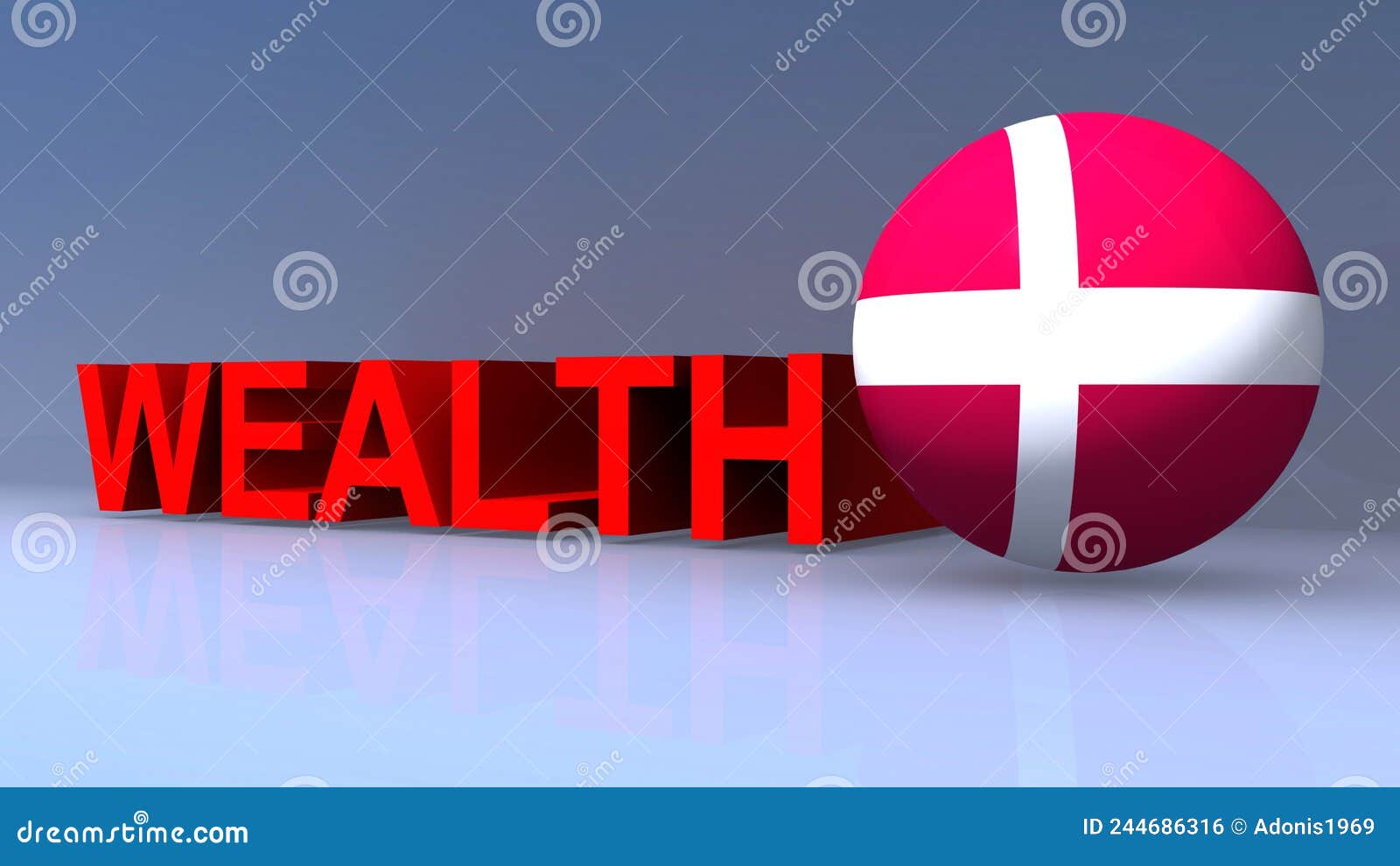 Wealth with Denmark Flag on Blue Stock Illustration - Illustration of ...
