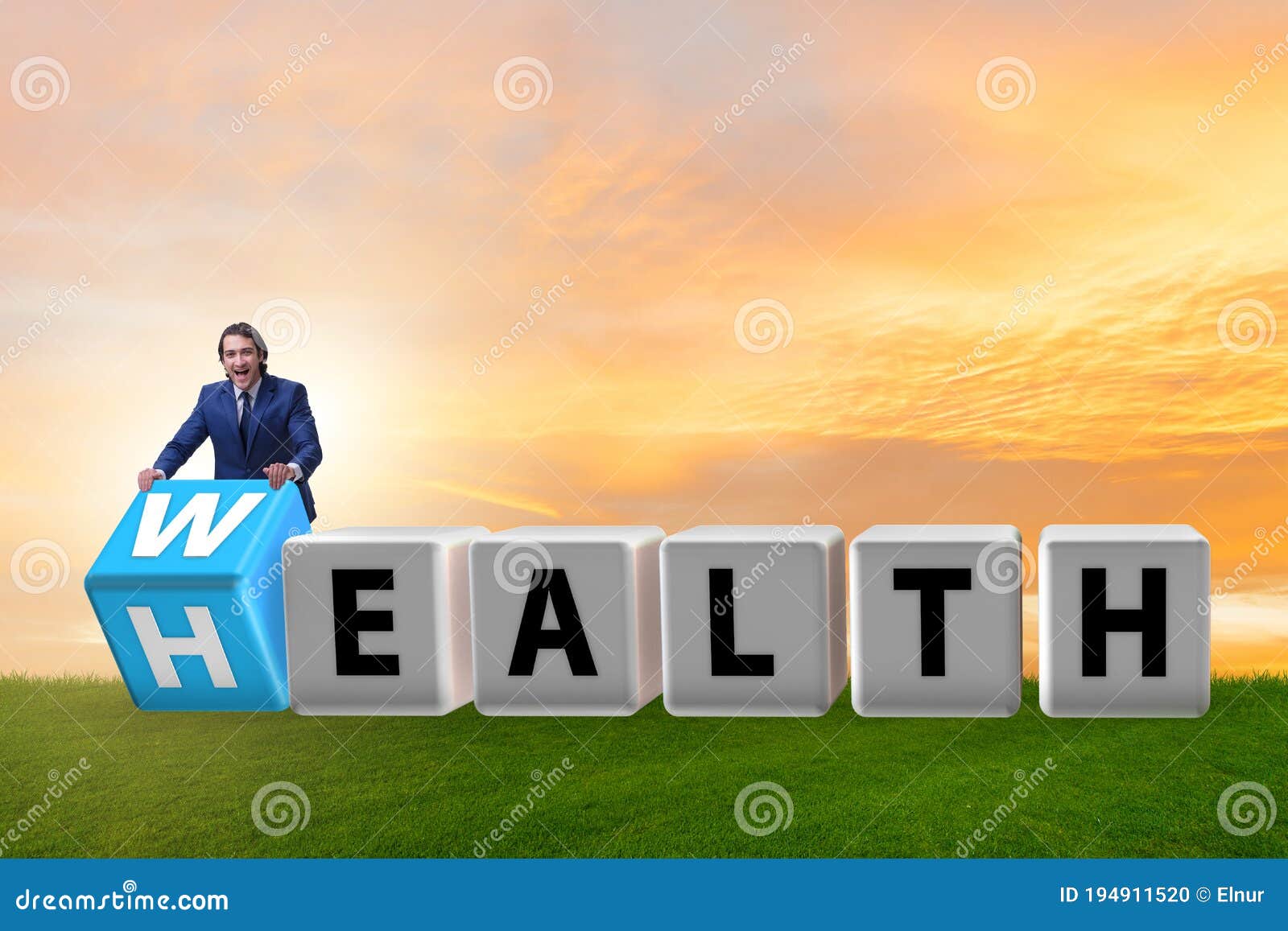 Wealth is Health Concept with Businessman Stock Photo - Image of ...