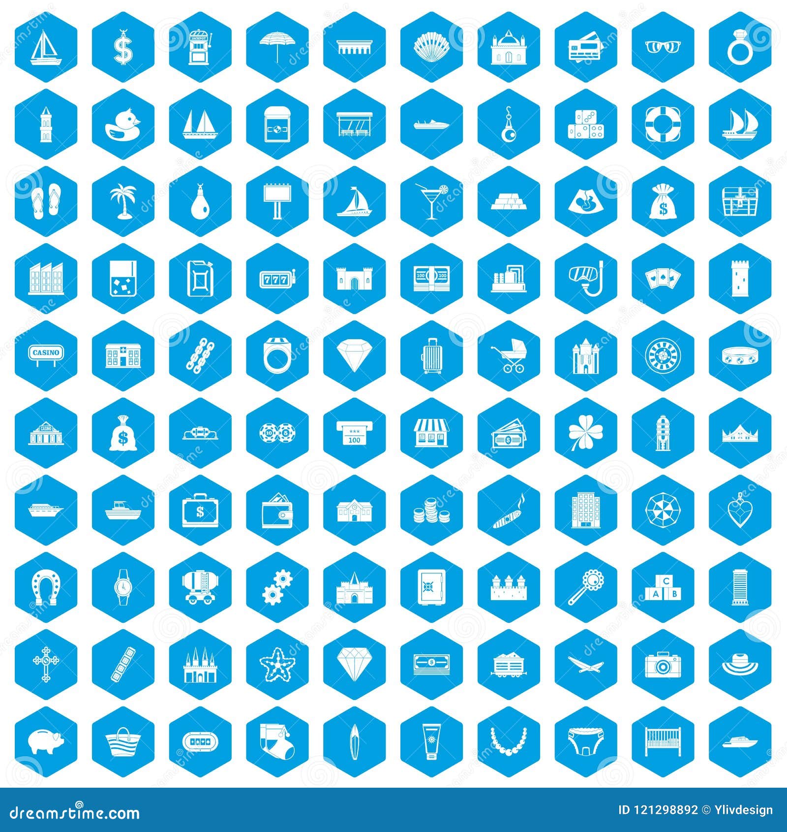 100 wealth icons set blue stock vector. Illustration of ring - 121298892