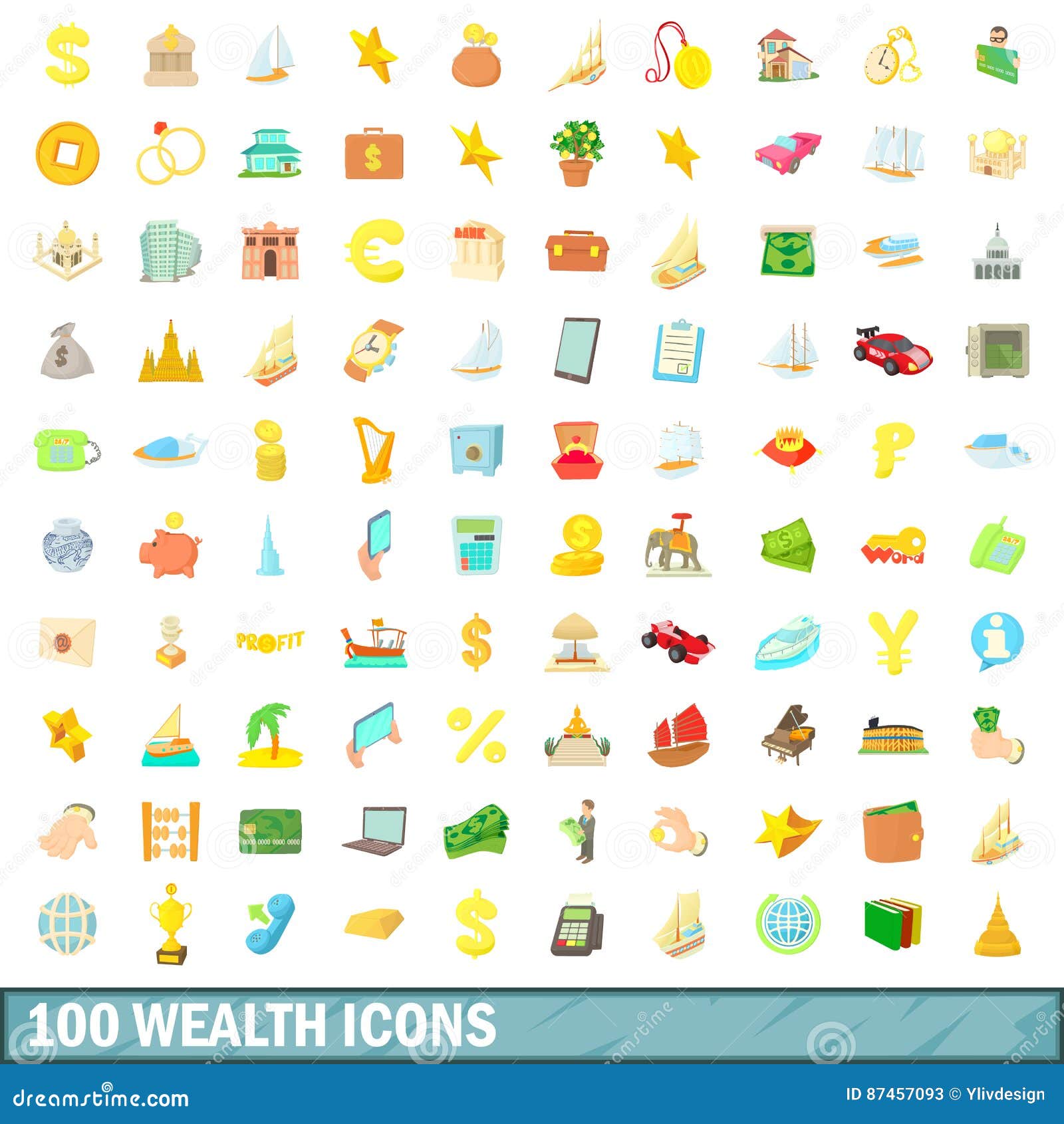 100 Wealth Icons Set, Cartoon Style Stock Vector - Illustration of ...