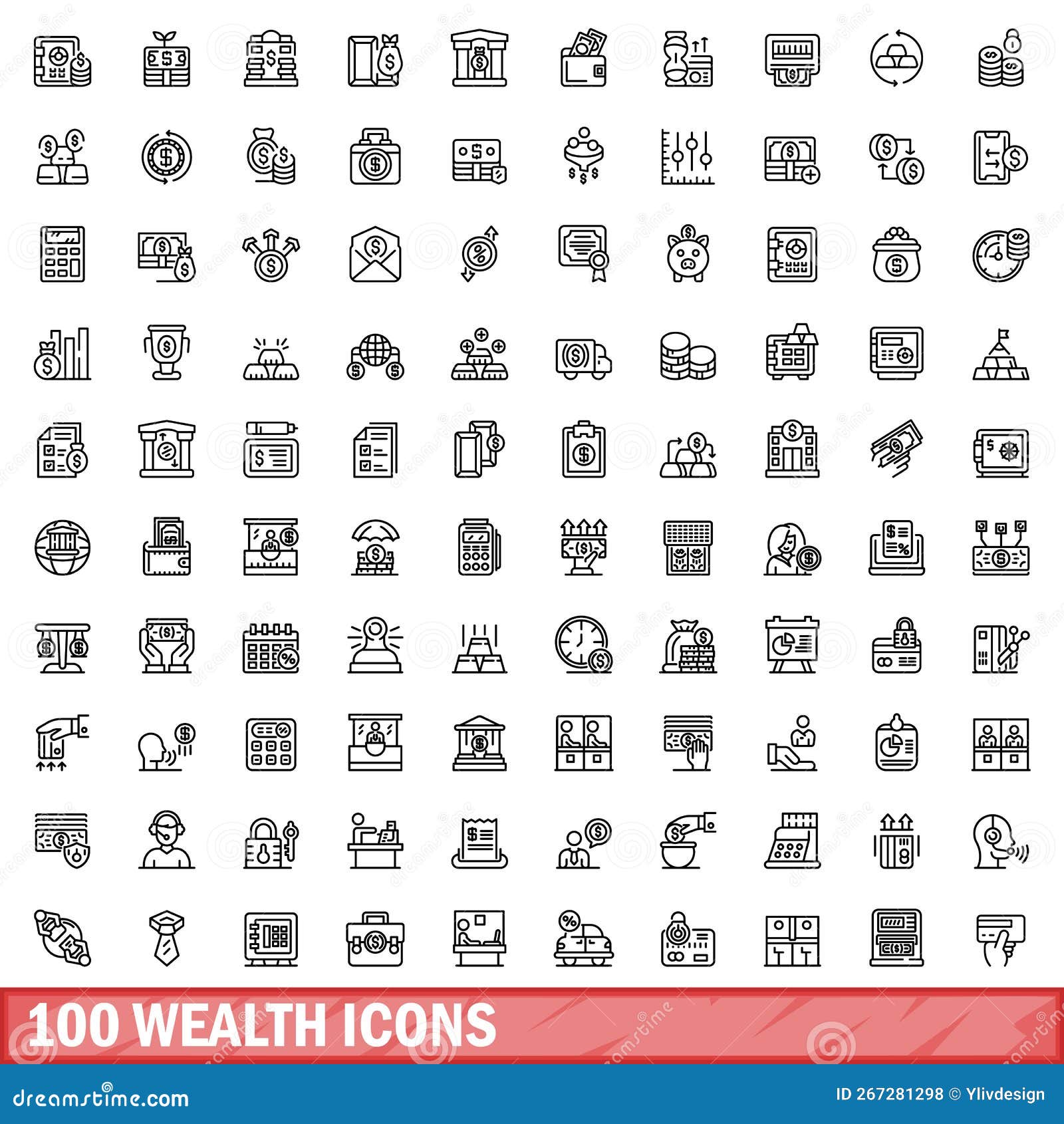 100 Wealth Icons Set, Outline Style Stock Vector - Illustration of ...