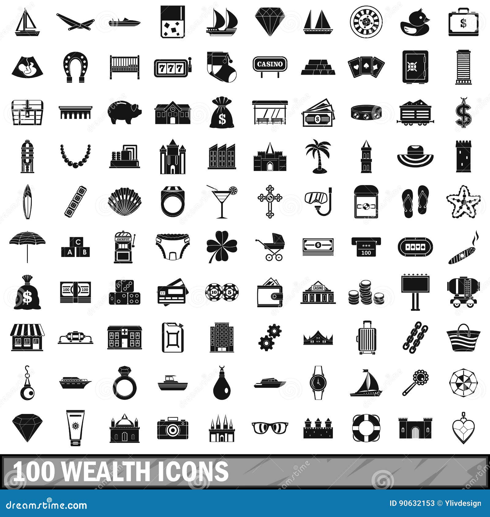 100 Wealth Icons Set, Simple Style Stock Vector - Illustration of ...