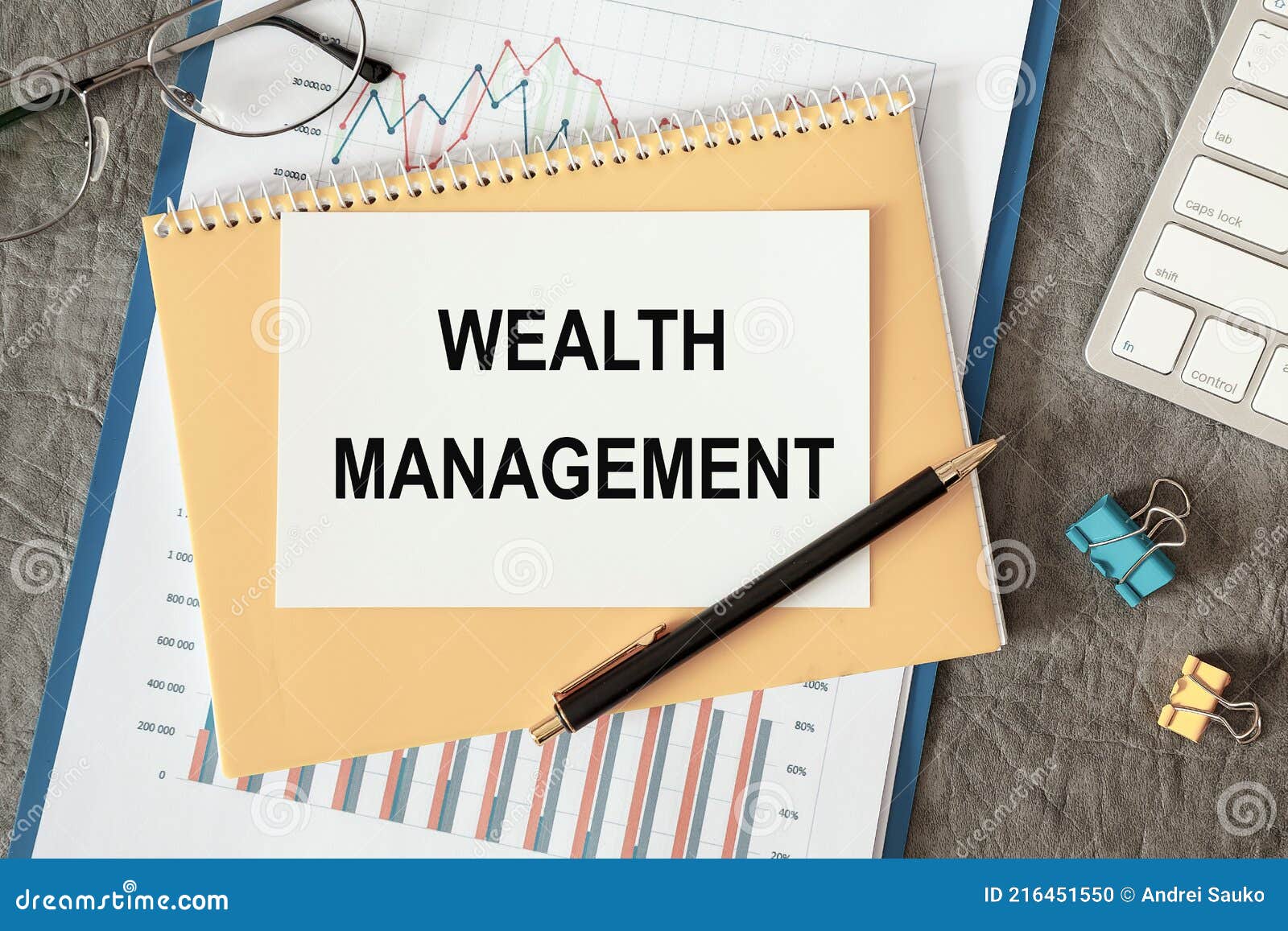 Wealth Management is Written in a Document on the Office Desk Stock ...