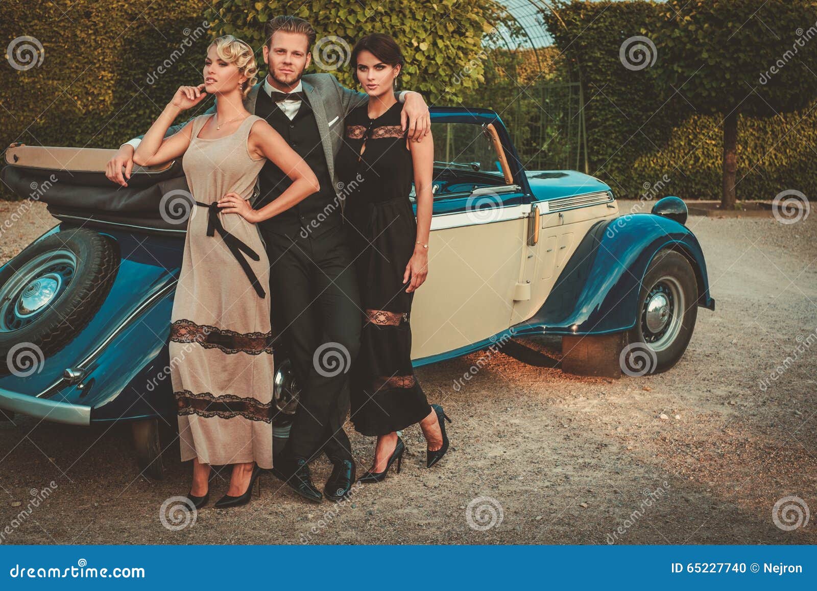 Wealthy Friends in Classic Convertible Stock Photo - Image of sharp ...