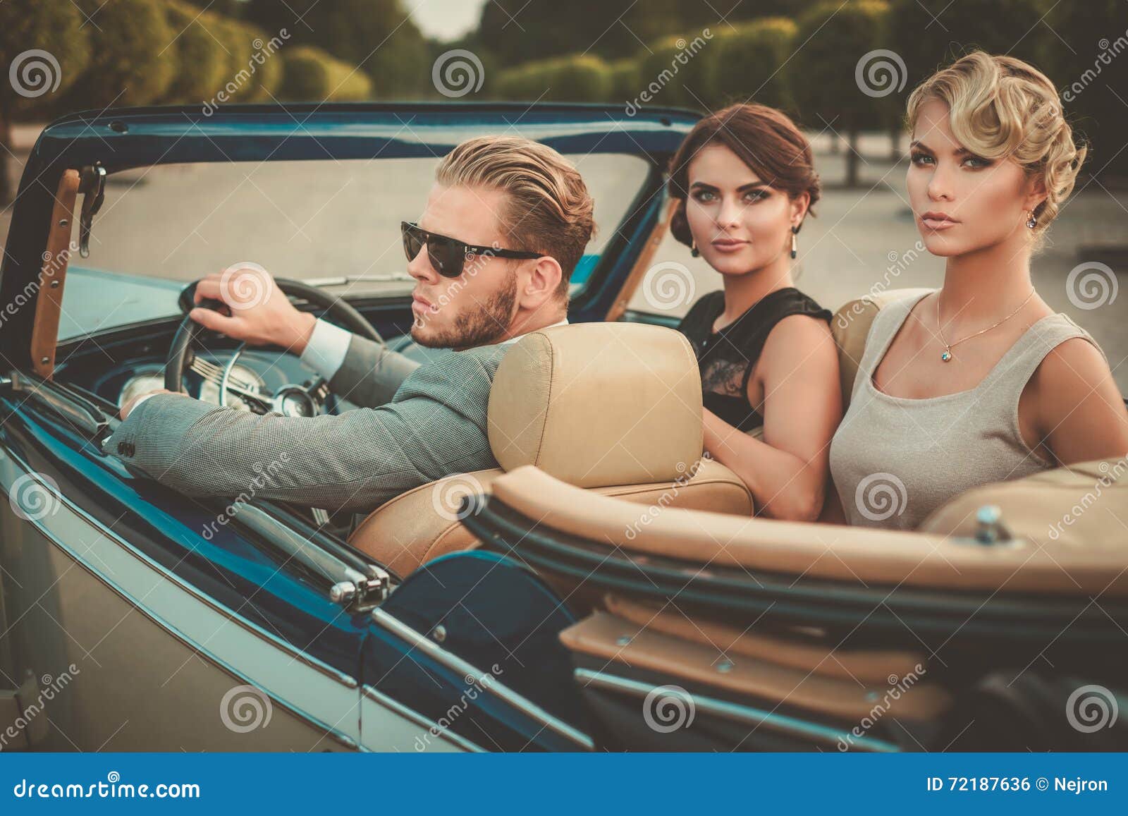 Wealthy Young Friends in a Classic Convertible Stock Photo - Image of ...