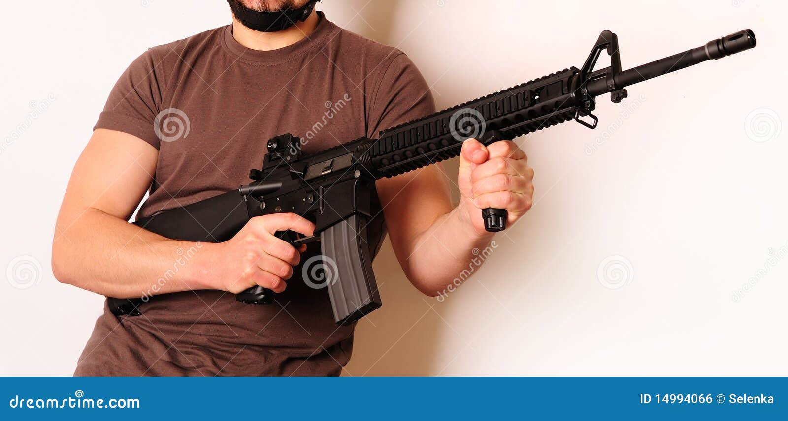 Weapon in hands stock photo. Image of mission, paintball - 14994066