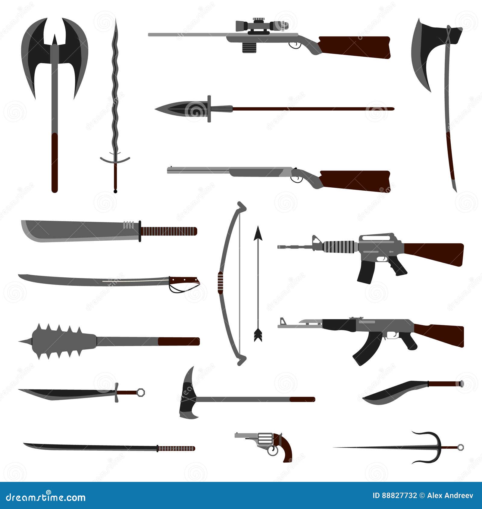 18 Weapon Icon. Medieval and Modern. Flat Vector Illustration. Stock ...