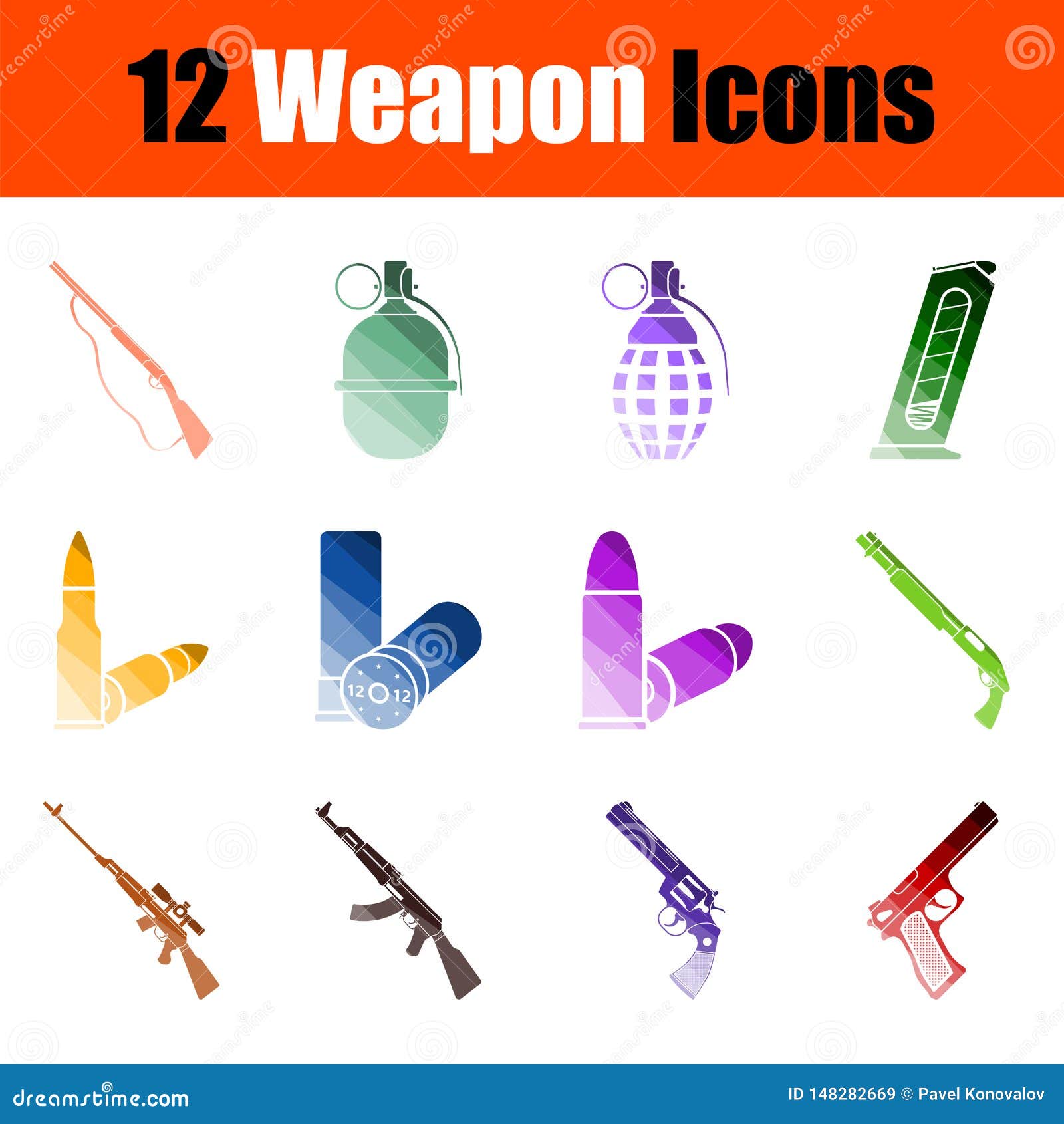 Weapon Icon Set stock vector. Illustration of revolver - 148282669