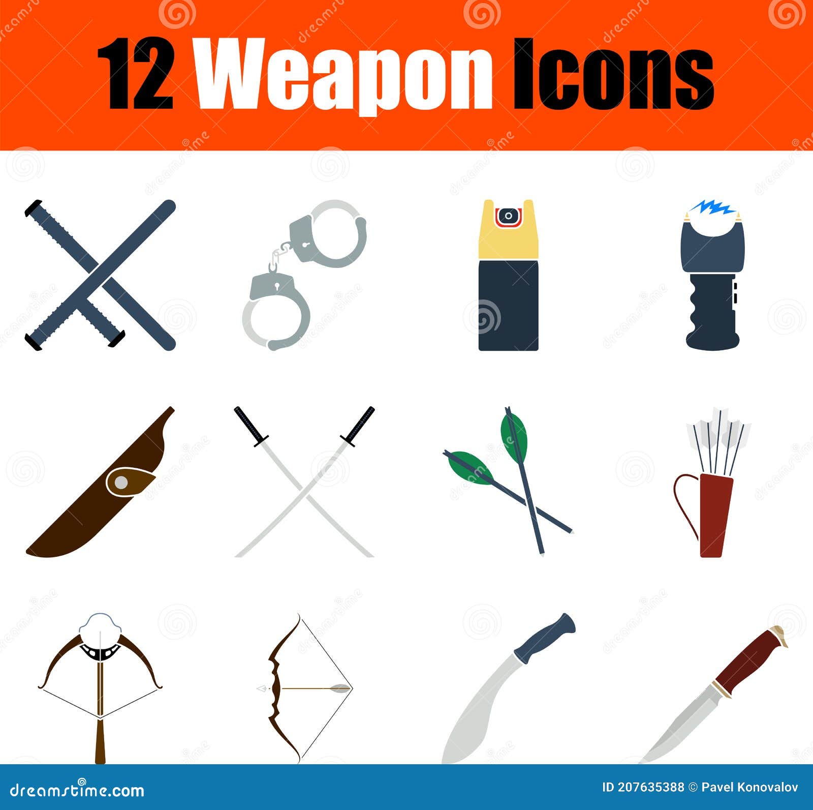 Weapon Icon Set stock vector. Illustration of selfdefense - 207635388
