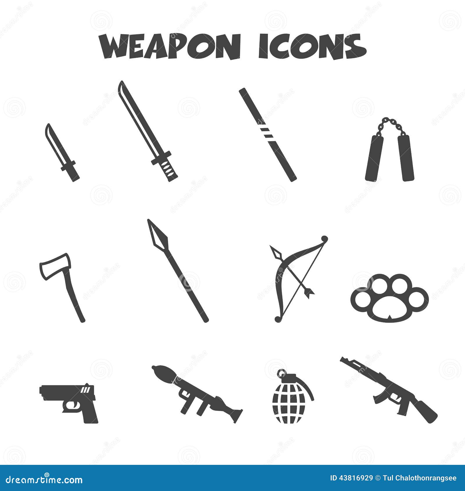Weapon icons stock vector. Illustration of silhouette - 43816929