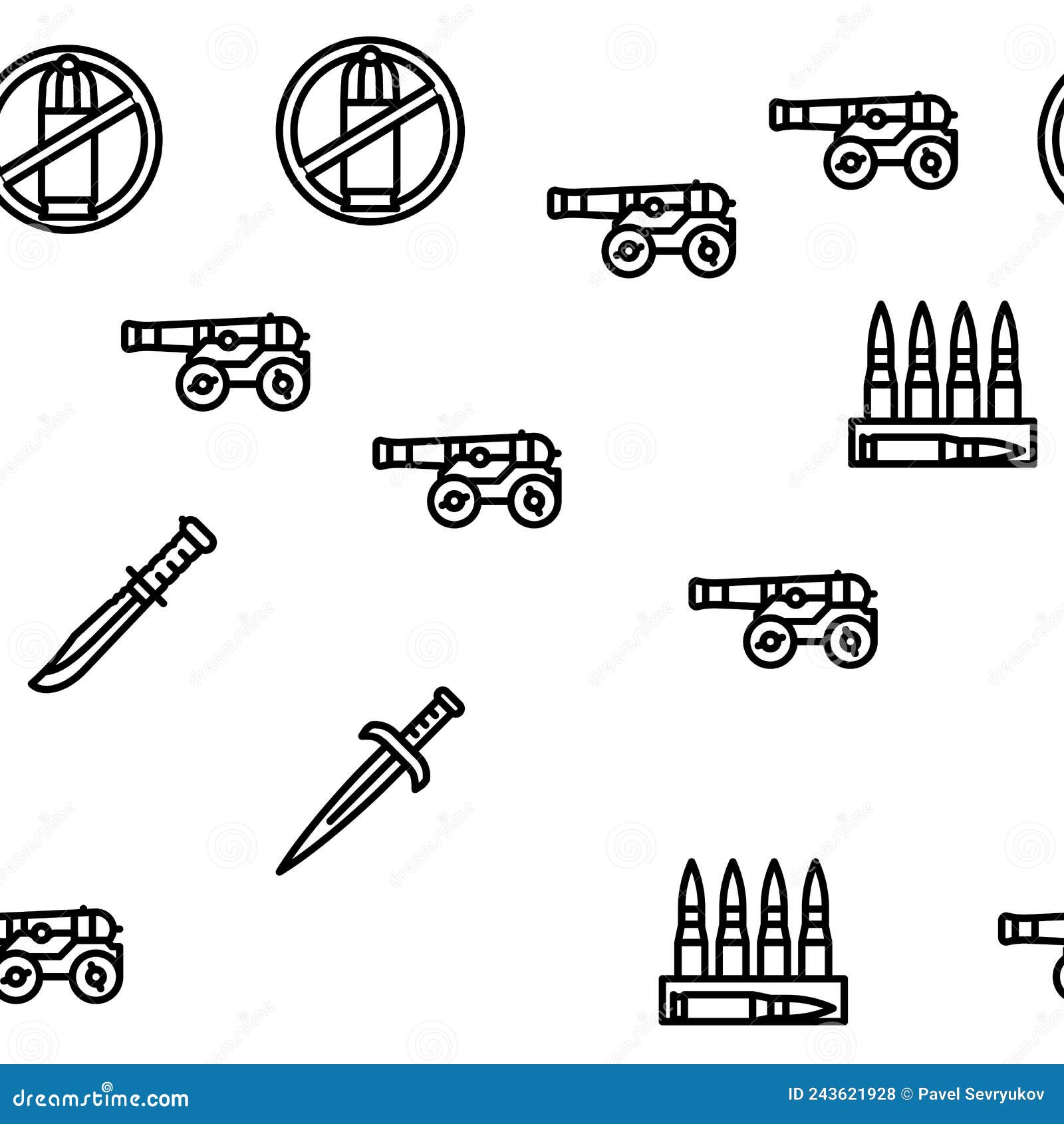 Weapon Military Army Equipment Vector Seamless Pattern Stock Vector ...