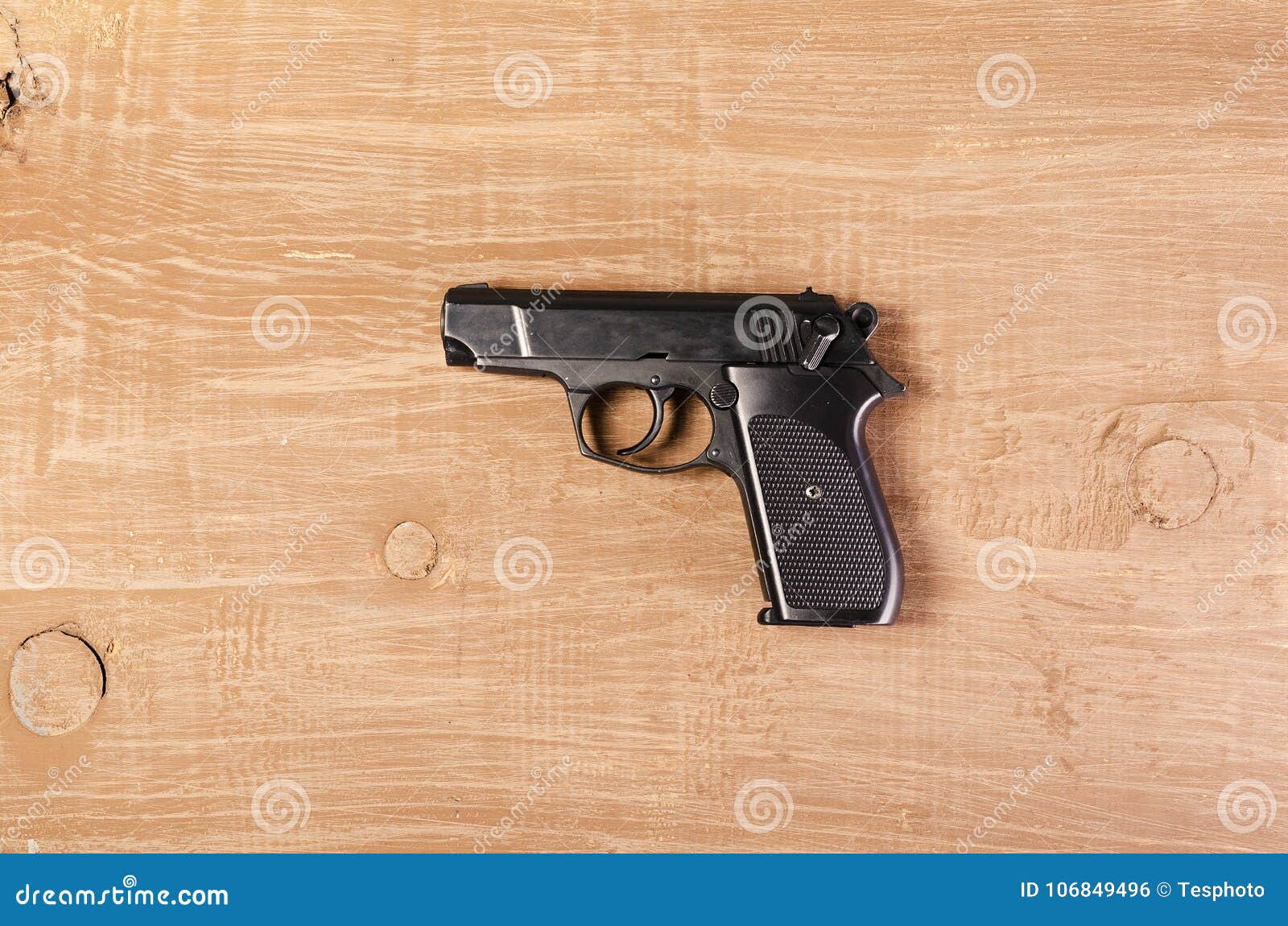 Weapon. Pistol on Wooden Background. Firearms for Protection and Stock ...