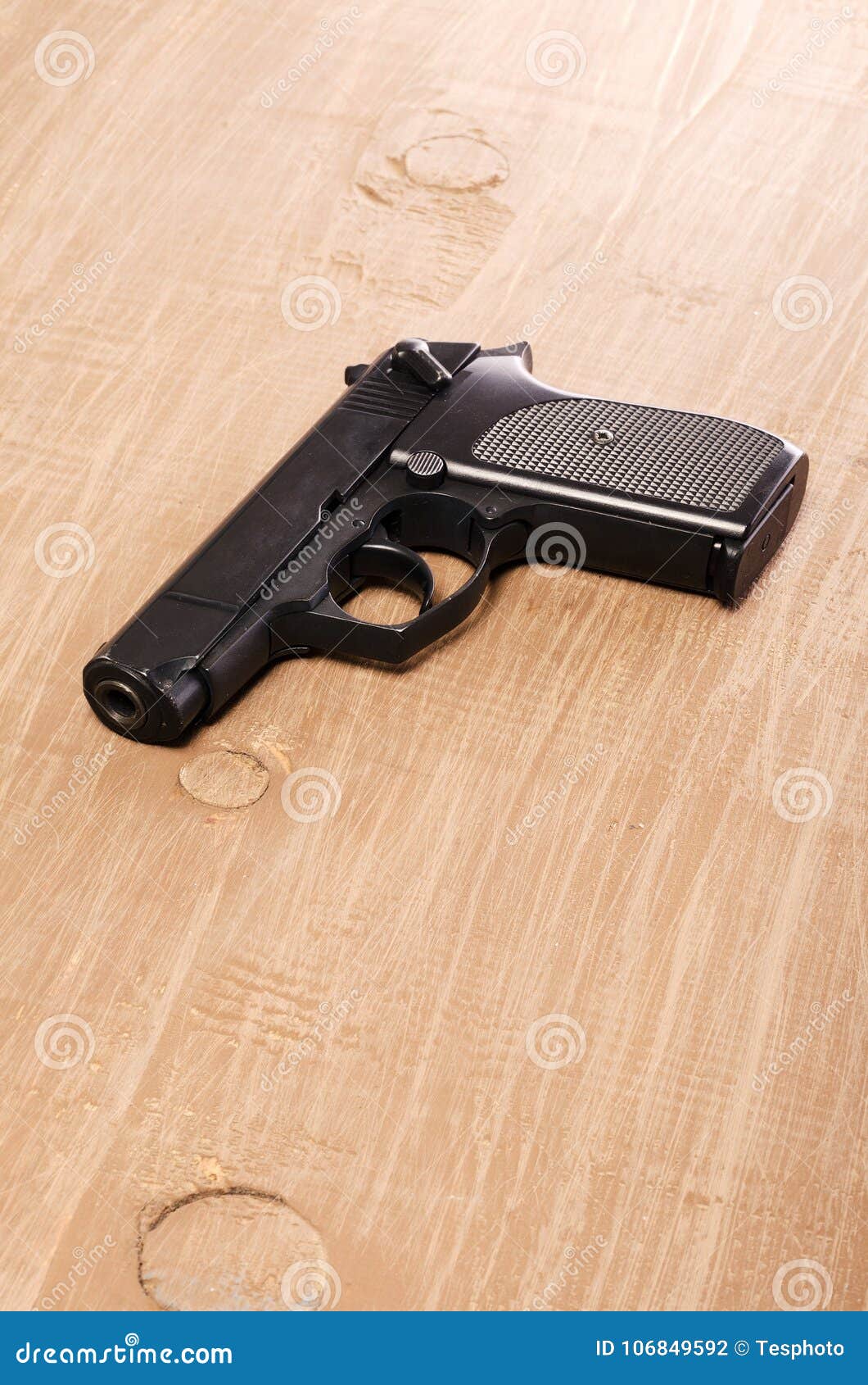 Weapon. Pistol on Wooden Background. Firearms for Protection and Stock ...