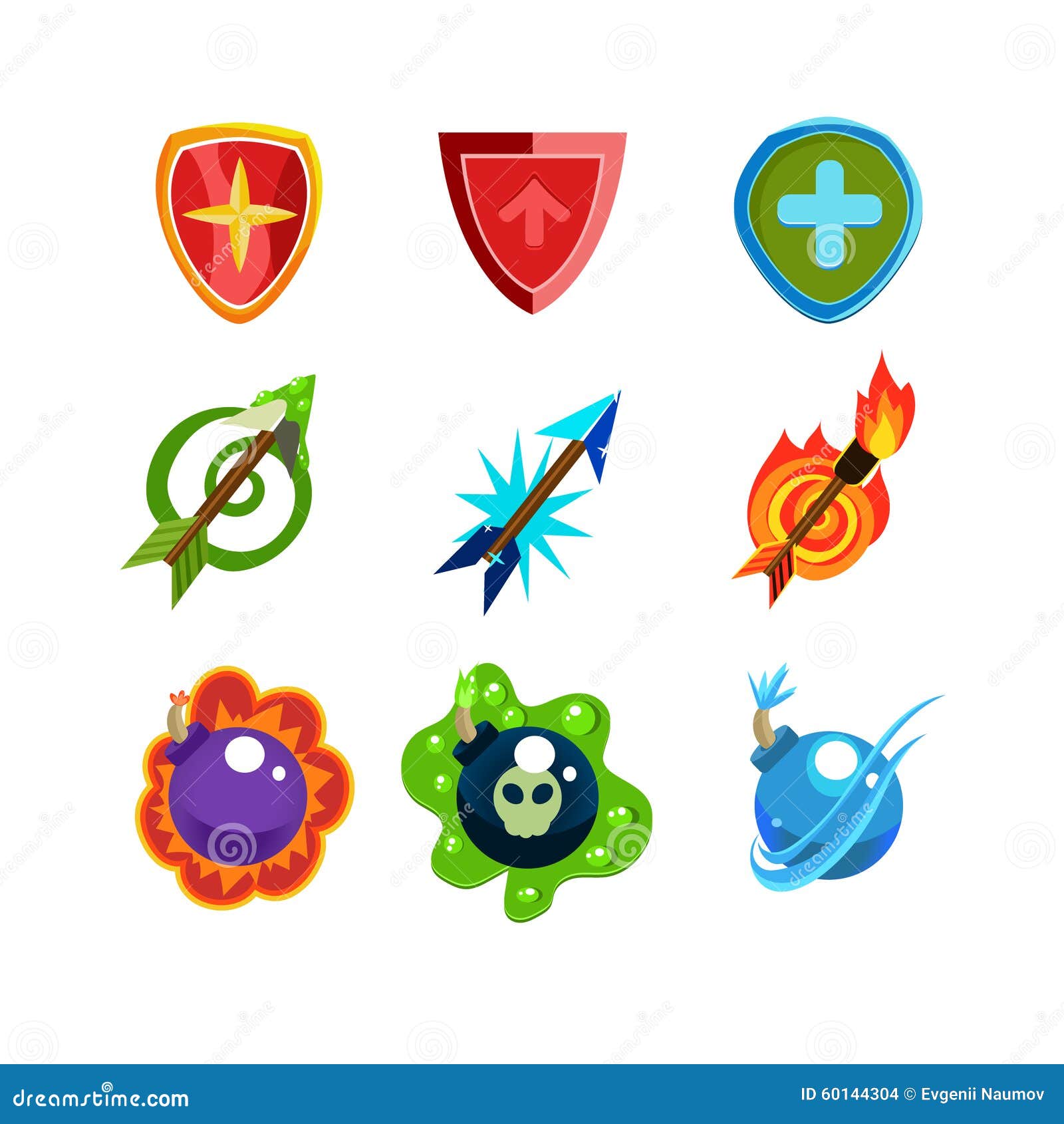 Weapon and Shield Icons Set for Games Stock Vector - Illustration of ...
