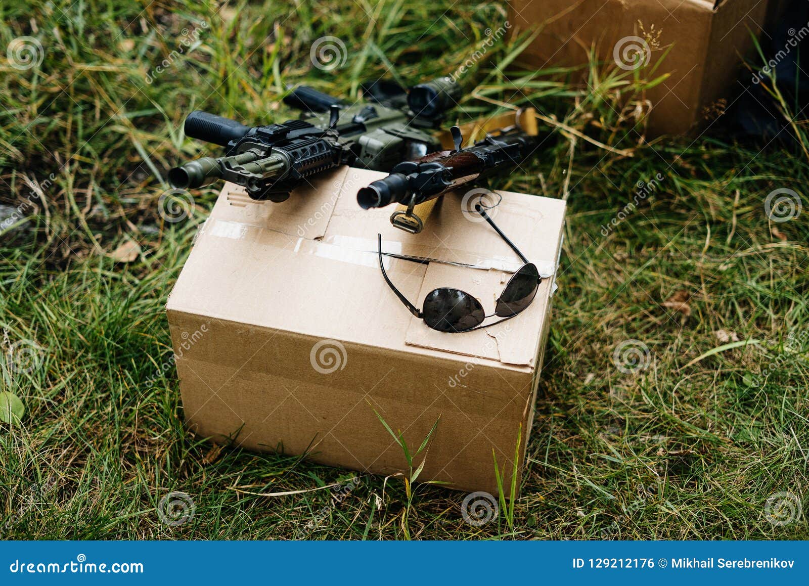 The weapons on the box stock photo. Image of grass, nature - 129212176