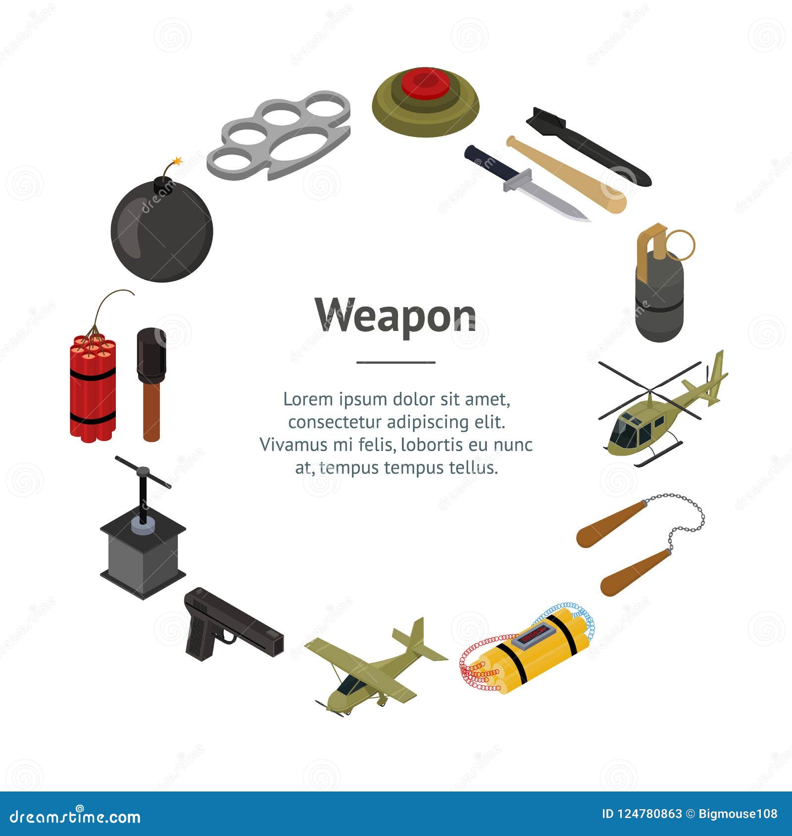Weapons 3d Banner Card Circle Isometric View. Vector Stock Vector ...
