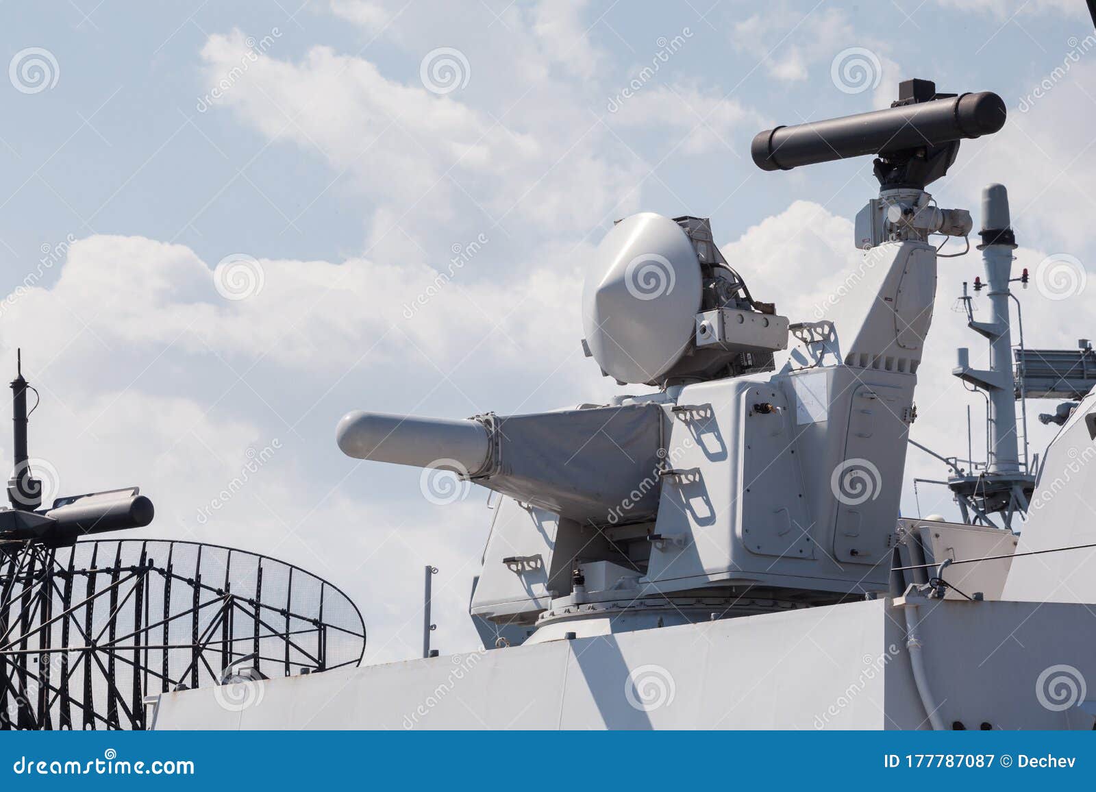 Modern Weapons on the Deck of a Military Ship. Weapon System for ...