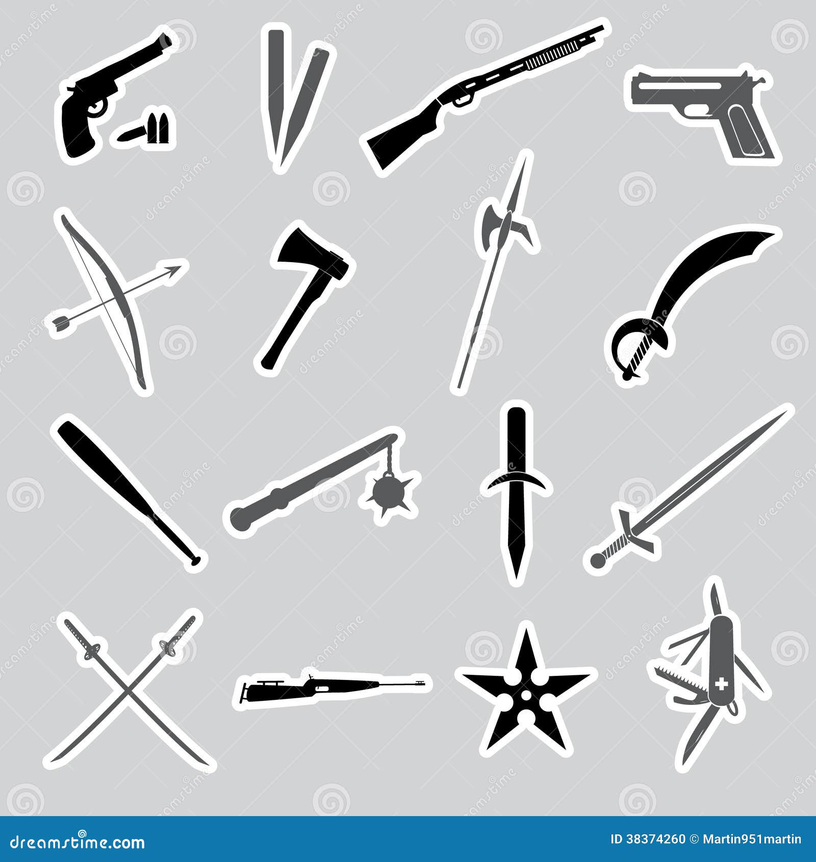 Weapons and guns stickers stock vector. Illustration of pirate - 38374260