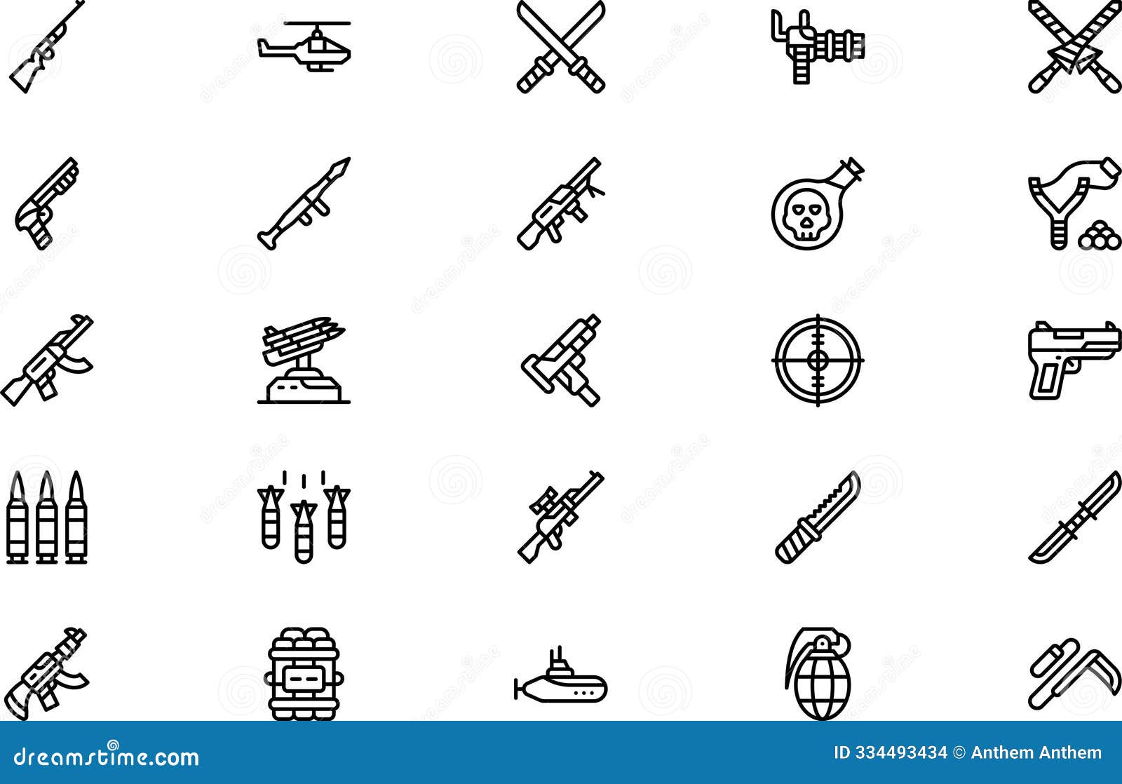 Weapons Icons Collection is a Vector Illustration with Editable Stroke ...