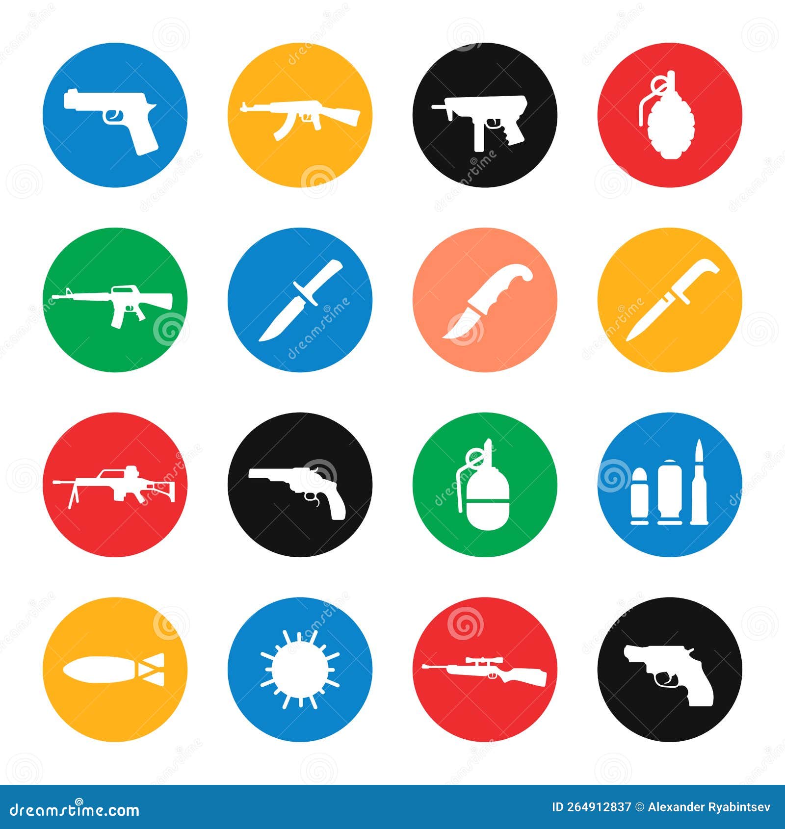 Types of Weapons Coloured Vector Icon Set Stock Vector - Illustration ...