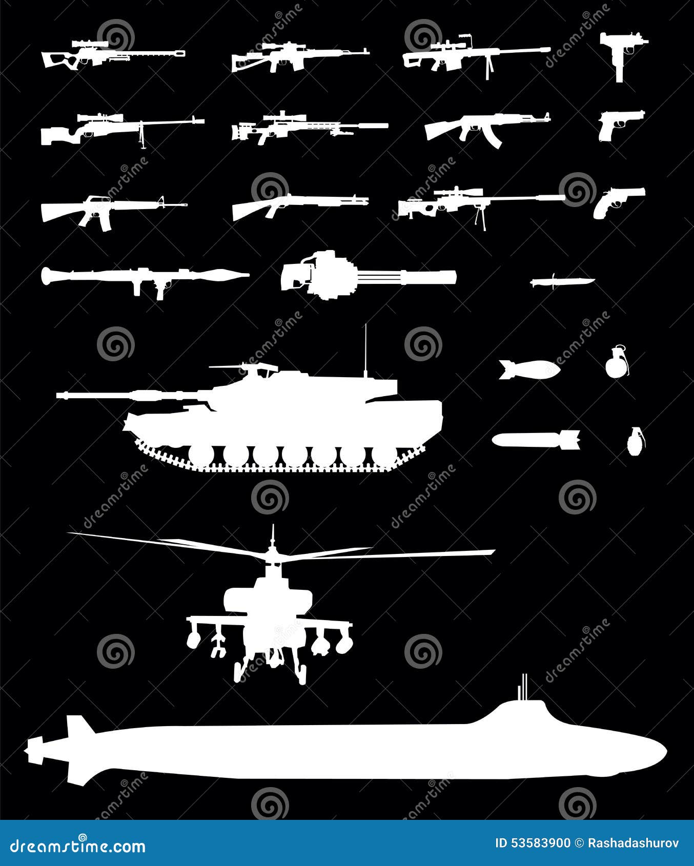 Weapons set stock vector. Illustration of armed, automatic - 53583900