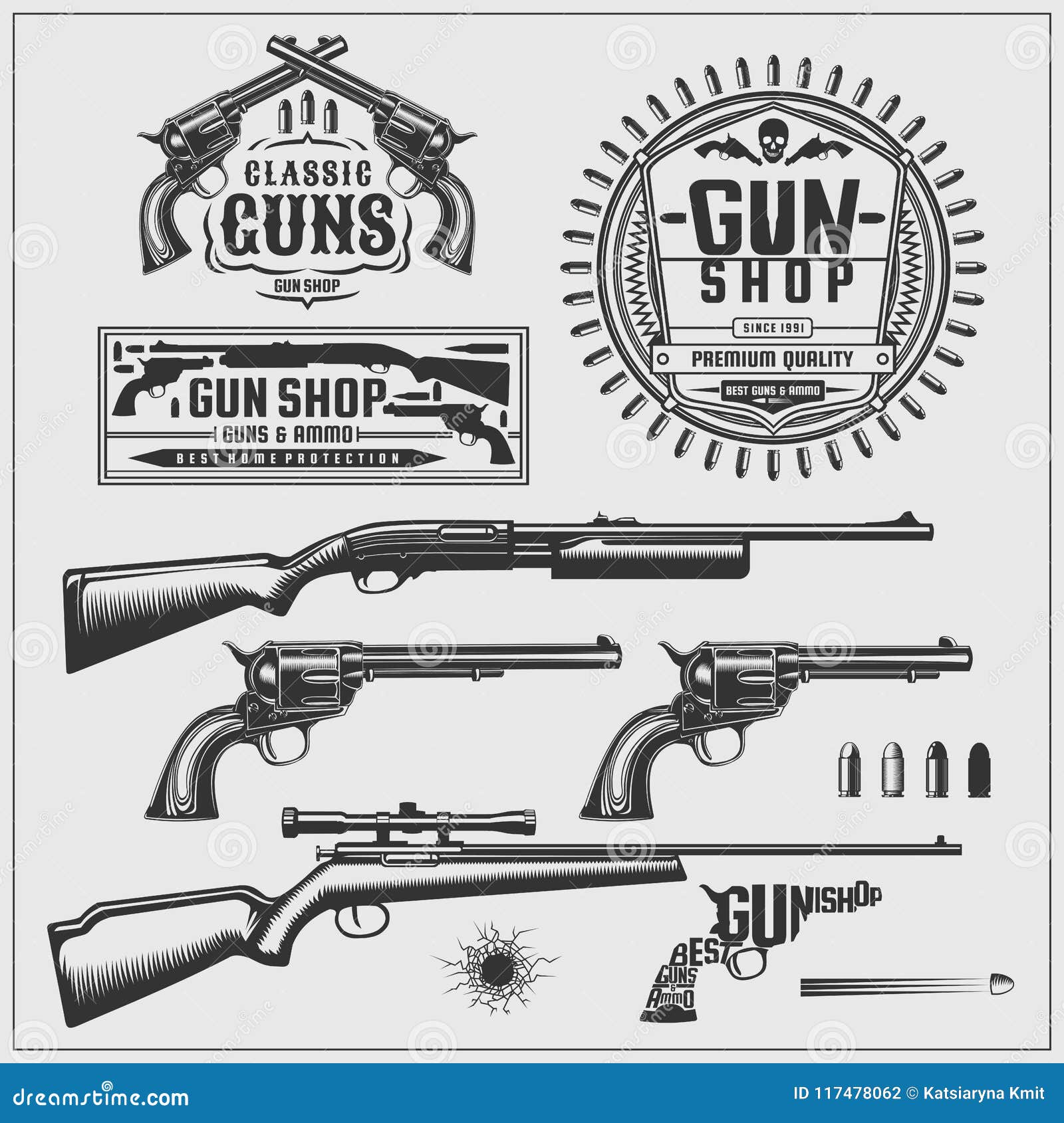 Weapons Set. Emblems and Labels. Vector Illustration. Stock Vector ...