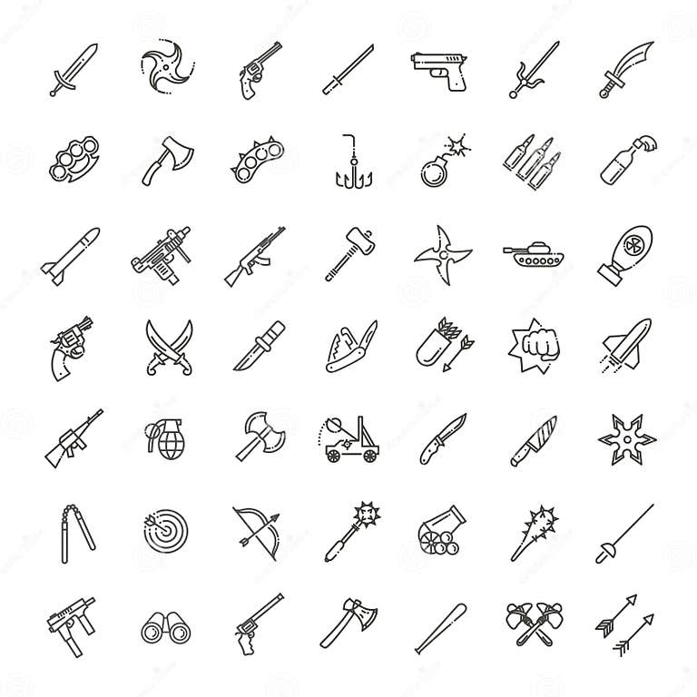 Weapons Vector Icons Set, Arms Solid Symbol Stock Vector - Illustration ...