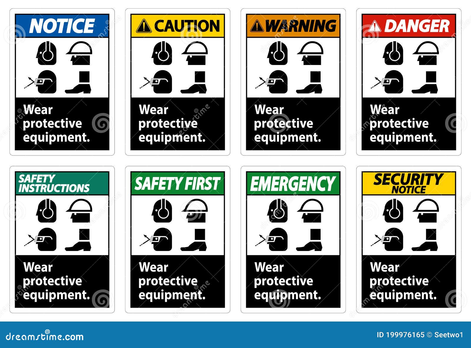 Wear Protective Equipment With Ppe Symbols On White Background Vector