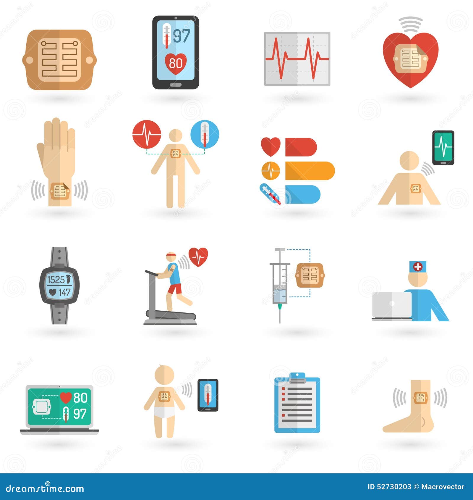 Wearable Smart Patch Flat Icons Stock Vector - Illustration of nurse ...
