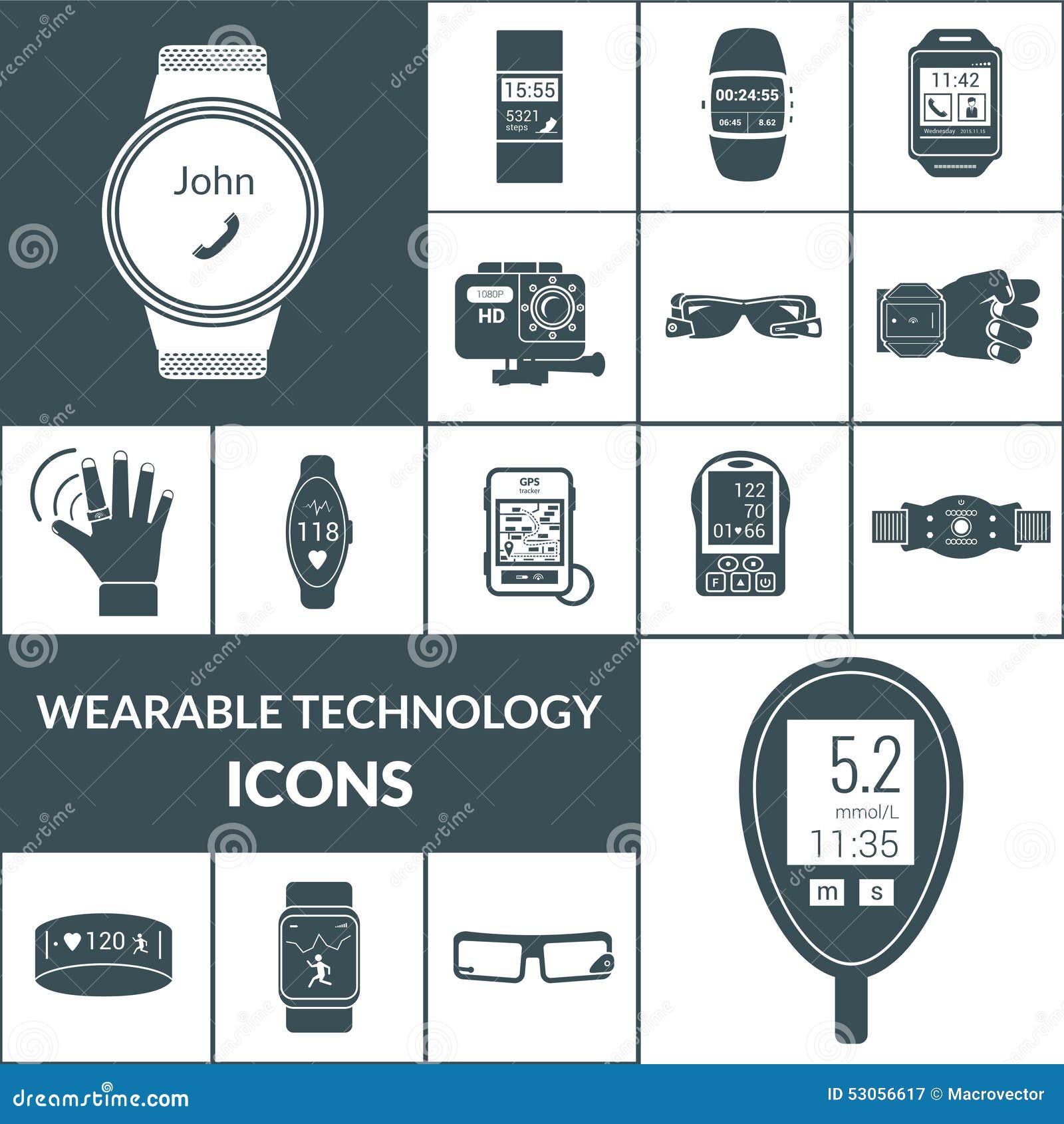 Wearable Technologies Icons Black Stock Vector - Illustration of book ...