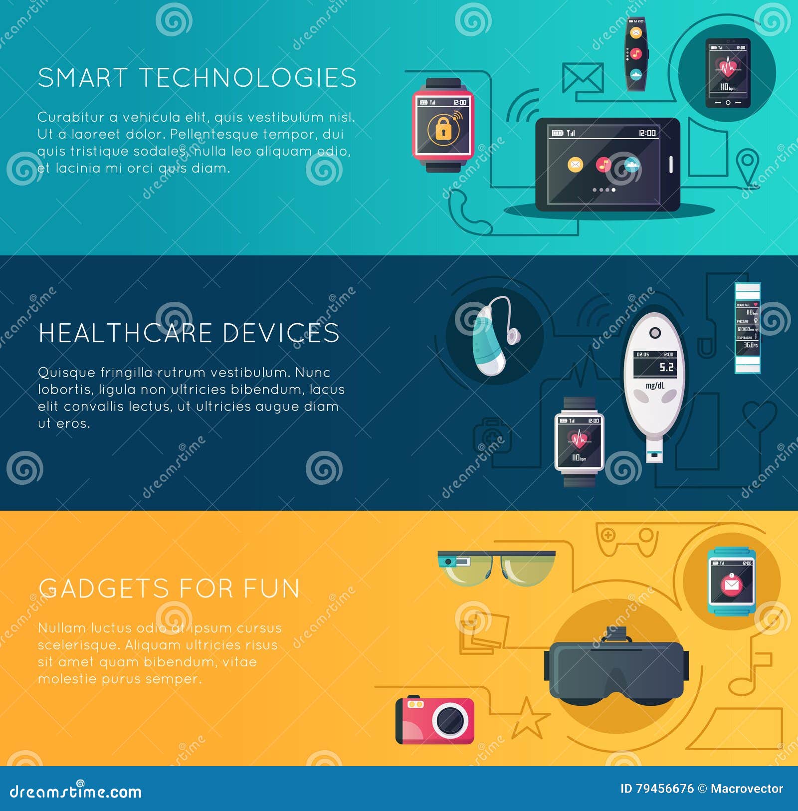 Wearable Technology Gadgets Flat Banners Set Stock Vector ...