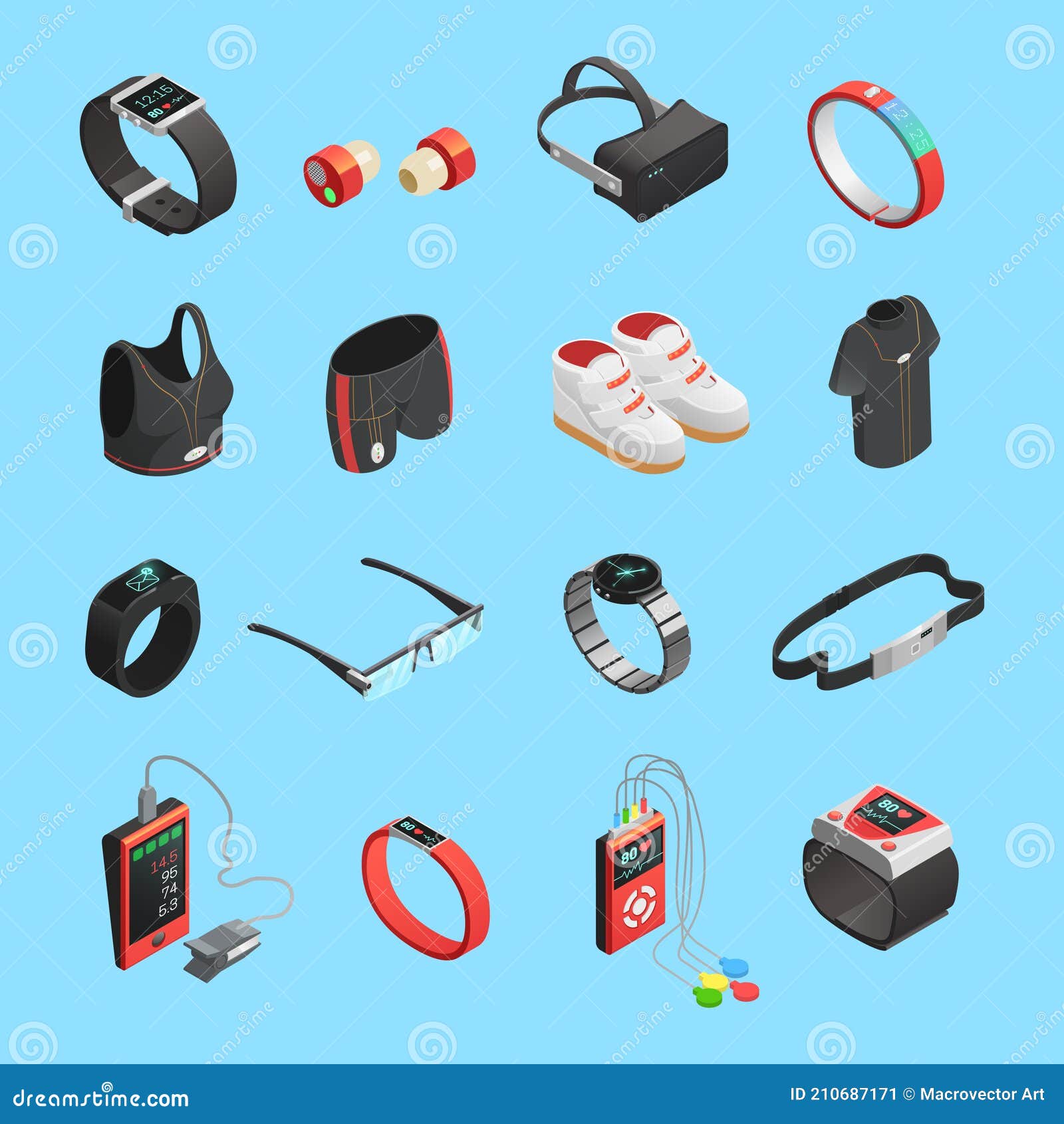Wearable Technology Isometric Icons Set Stock Vector - Illustration of ...