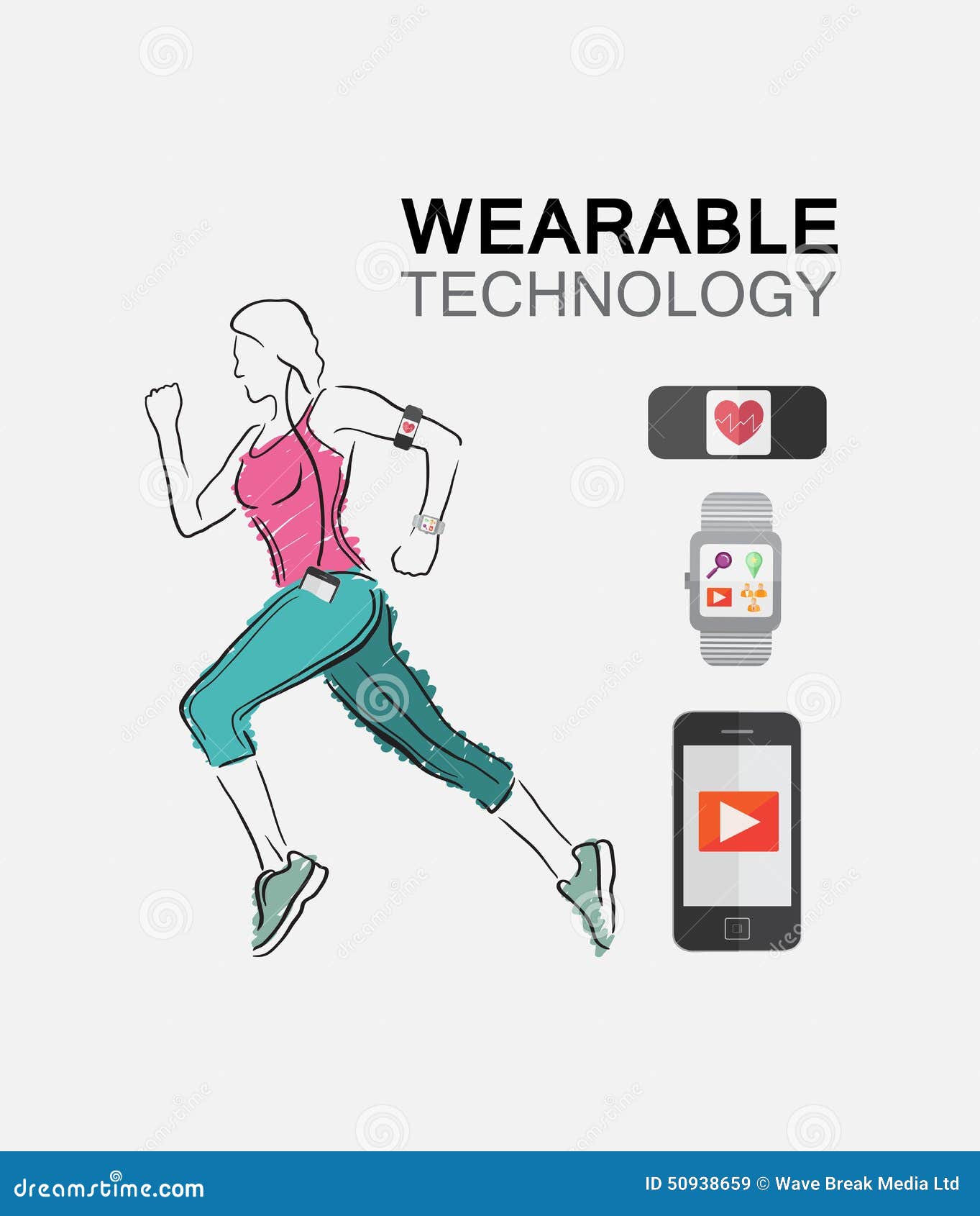 Wearable Technology Vector with Jogging Woman Stock Vector ...