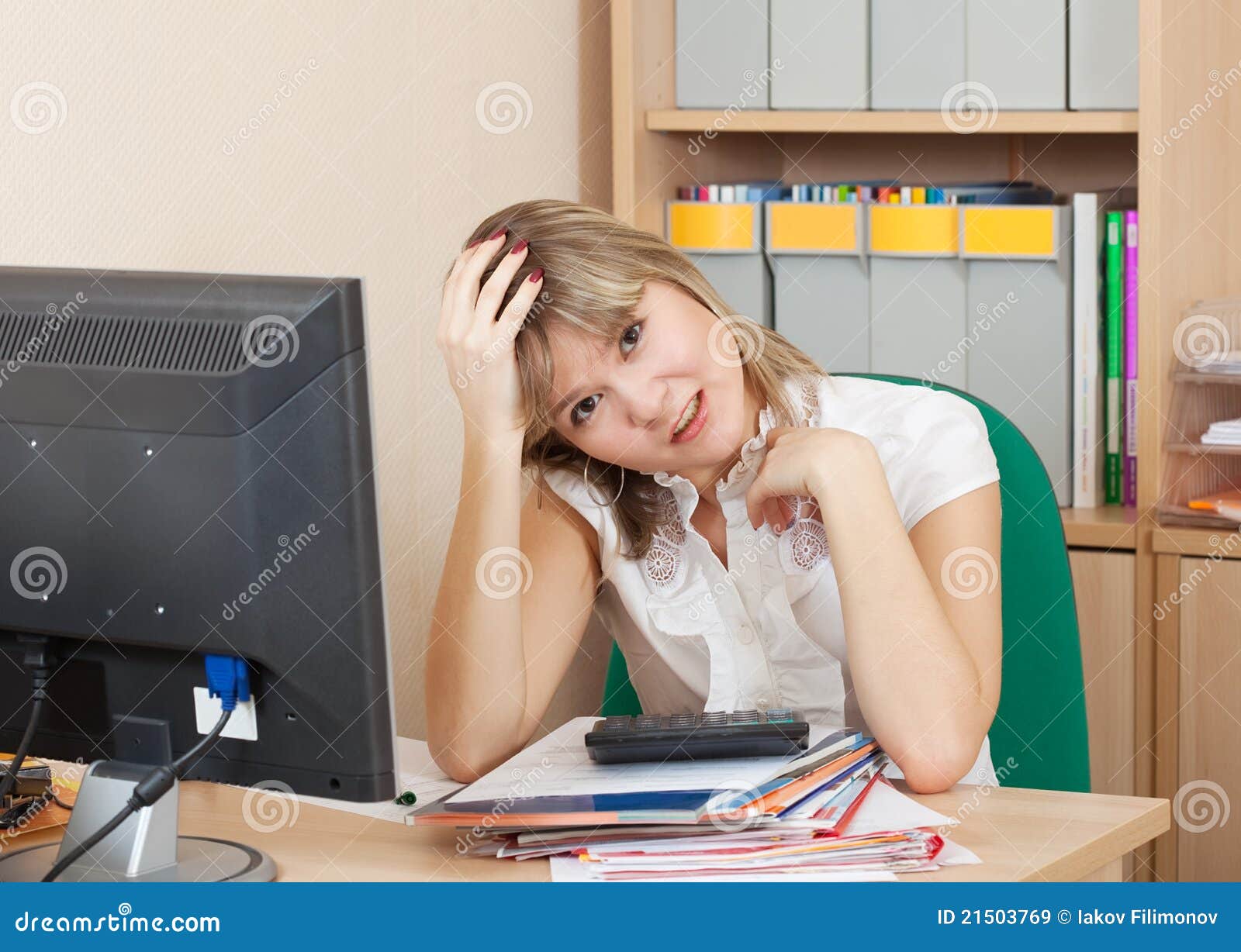Weariness woman in office stock image. Image of smile - 21503769