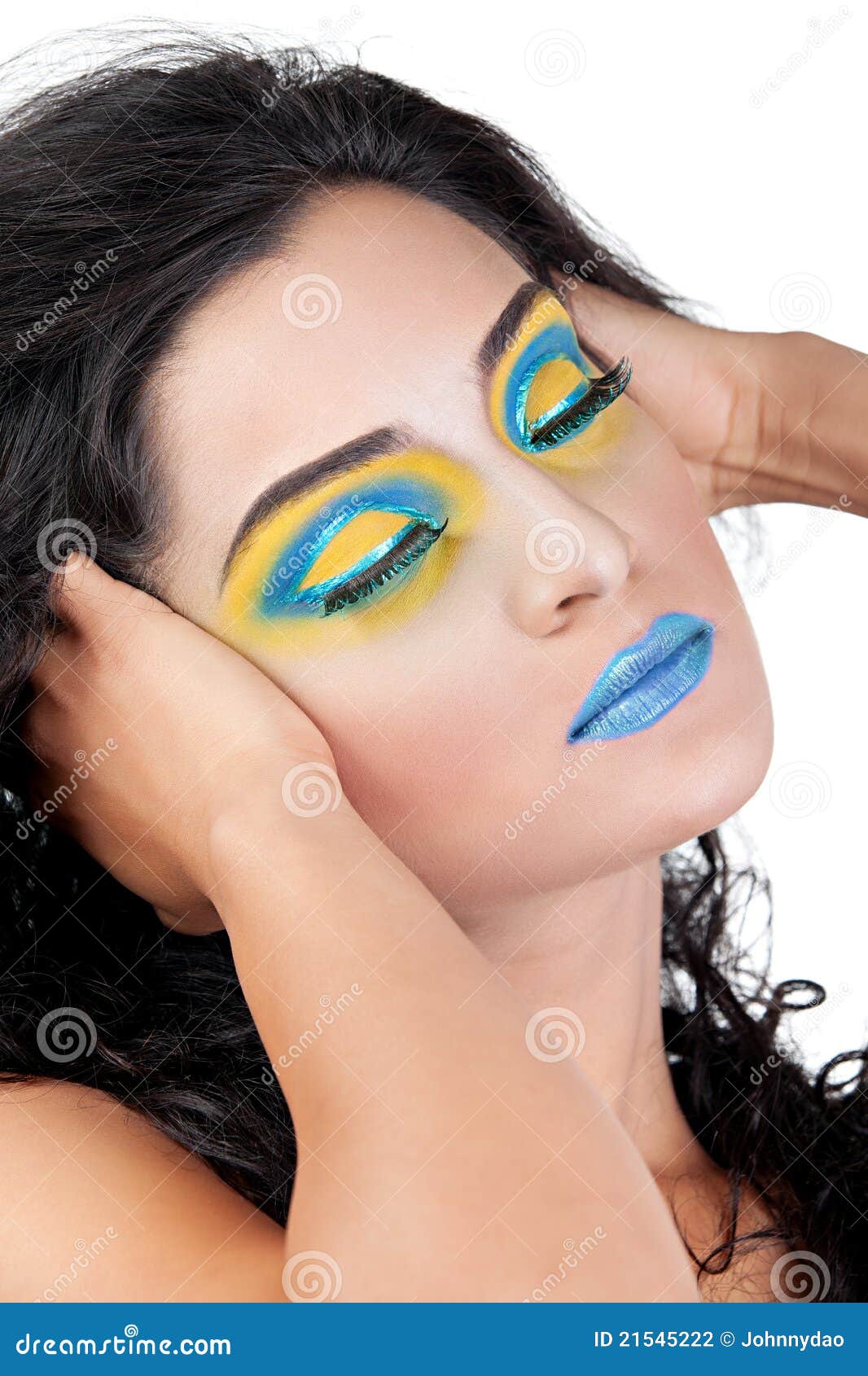 Wearing Blue and Yellow Makeup Stock Photo - Image of person, beauty ...