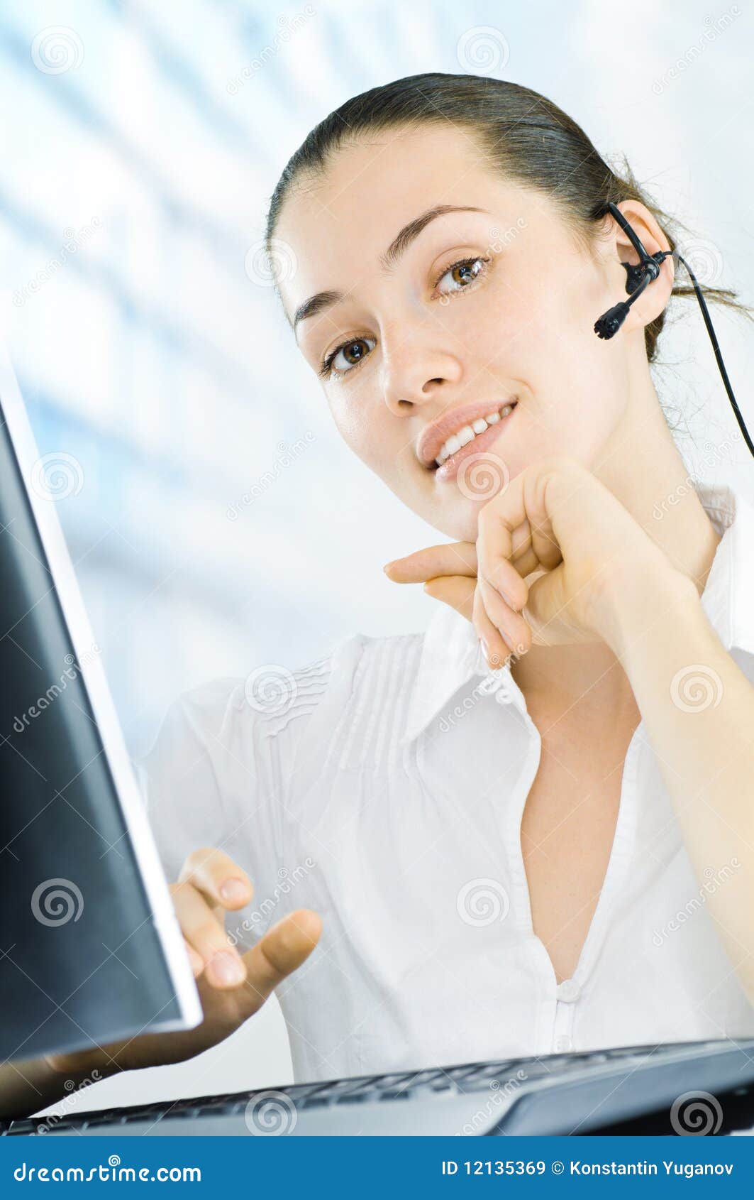 Wearing a headset stock image. Image of female, people - 12135369